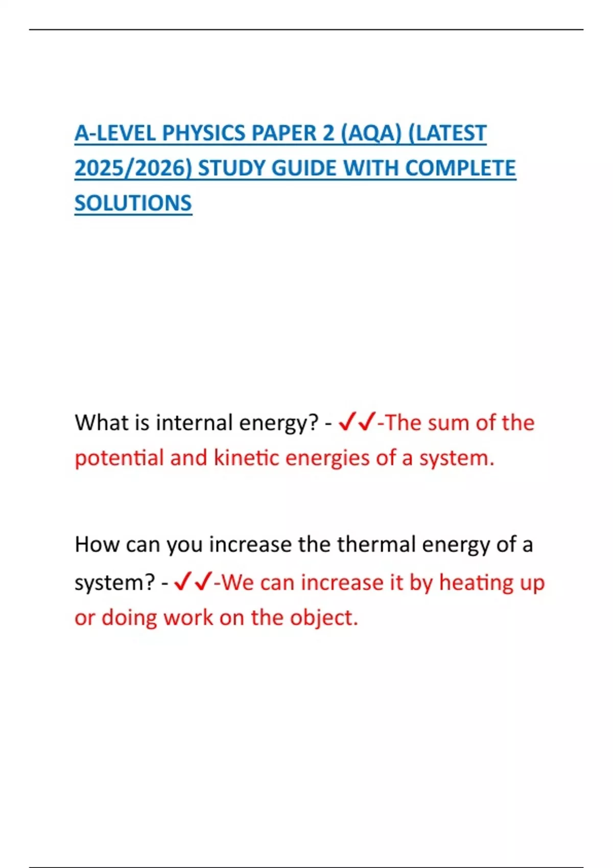 A LEVEL PHYSICS AQA DEFINITIONS(LATEST 2025/2026) STUDY GUIDE WITH ...
