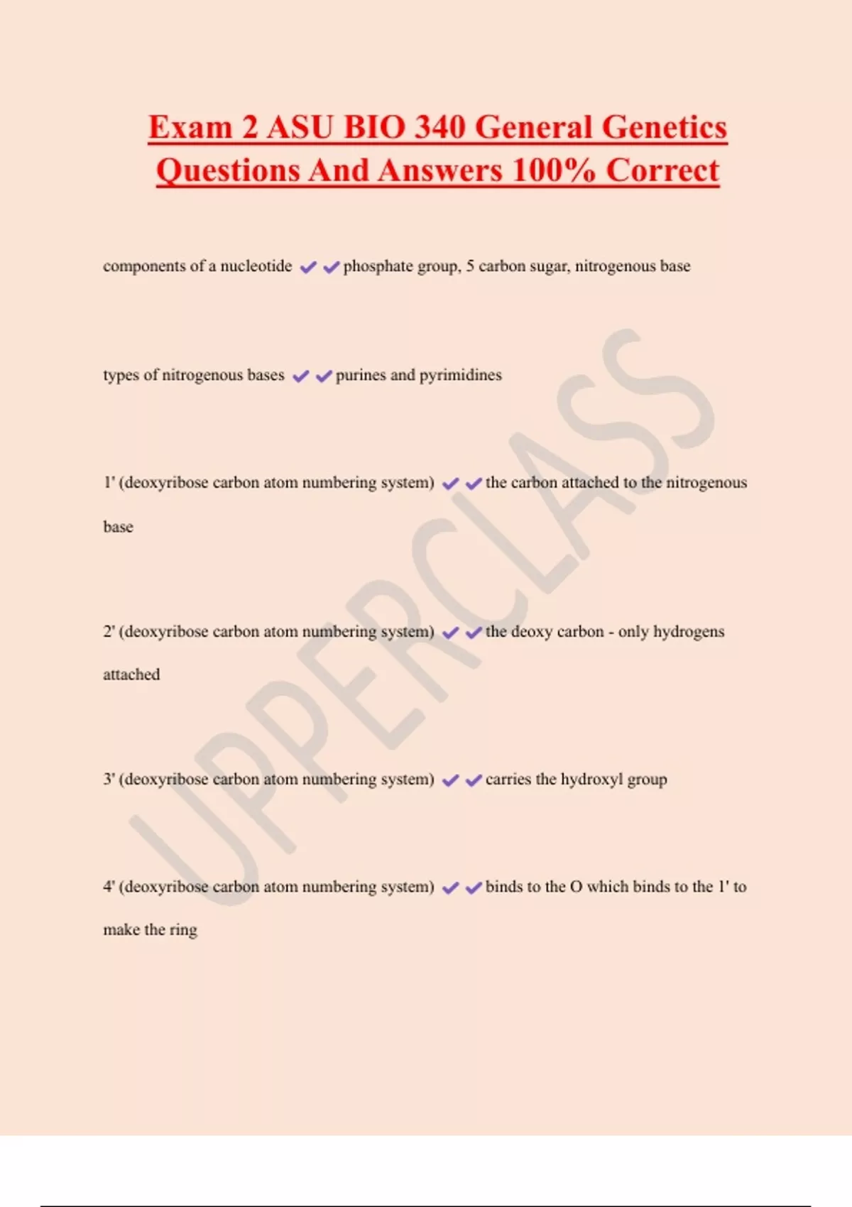 Exam 2 ASU BIO 340 General Genetics Questions And Answers 100% Correct - ASU BIO340 - Stuvia US