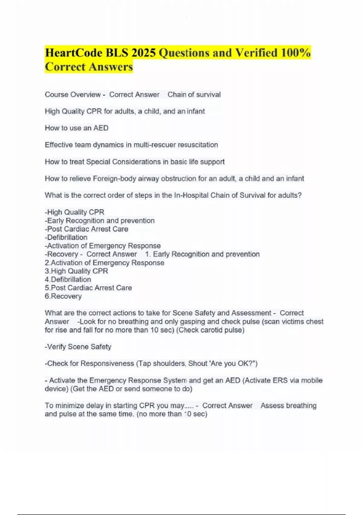 HeartCode BLS 2025 Questions and Verified 100% Correct Answers - Heart ...