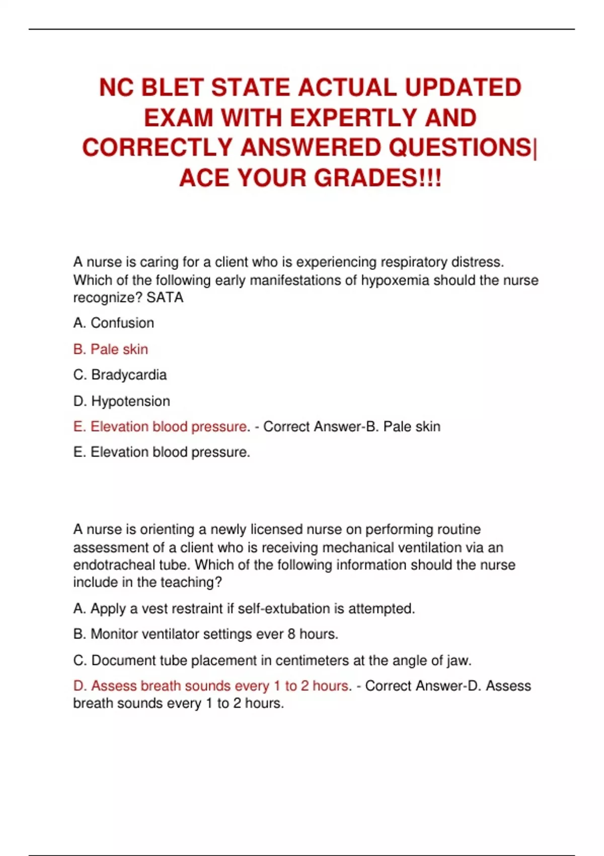 NC BLET STATE ACTUAL UPDATED EXAM WITH EXPERTLY AND CORRECTLY ANSWERED ...