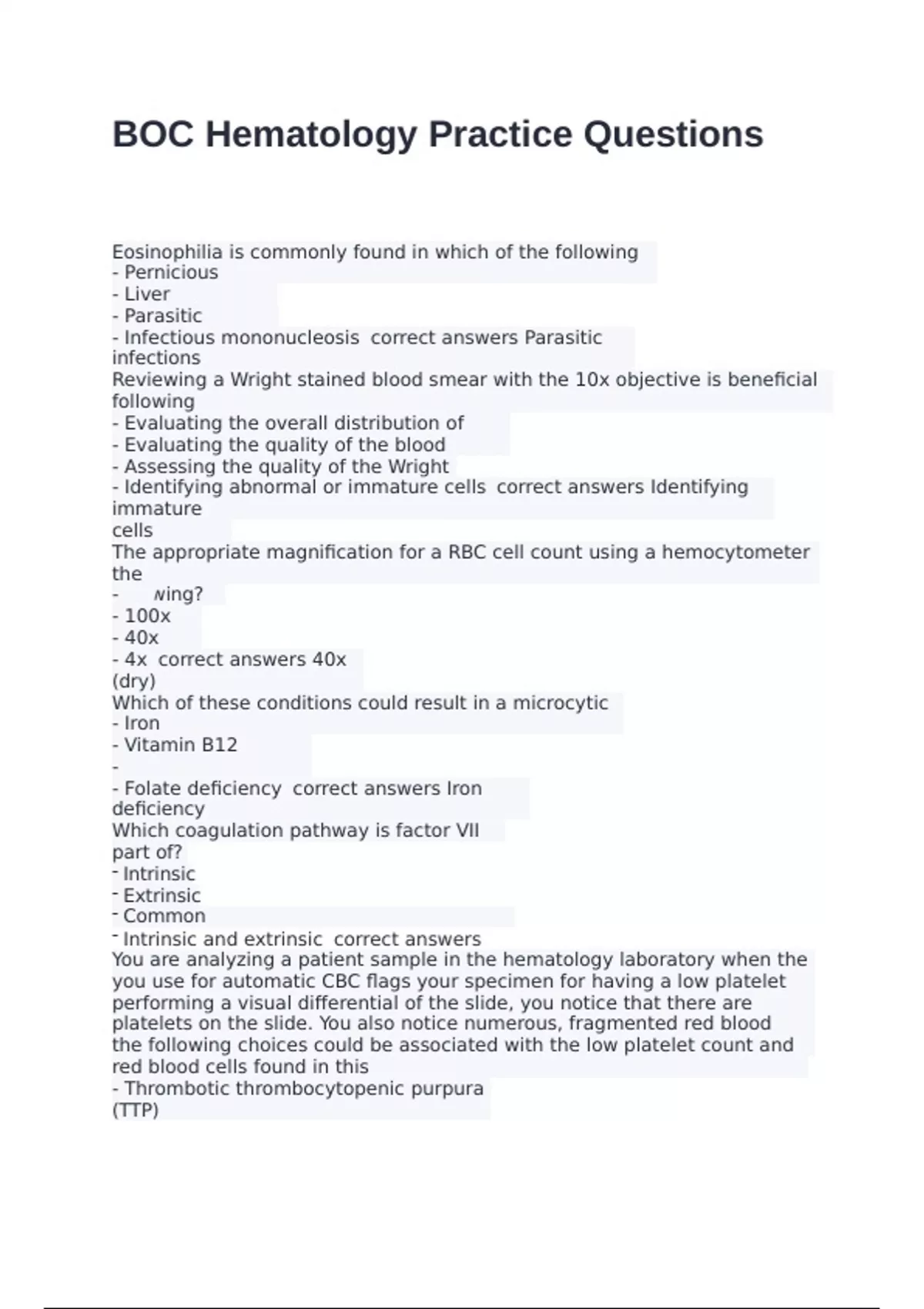 BOC Hematology exam with correct answers 2025 - BOC Hematology Practi ...