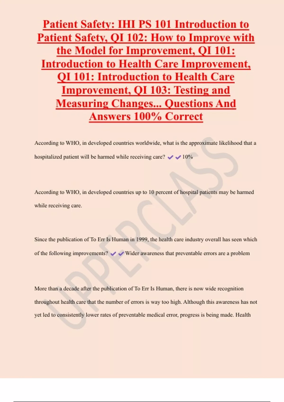 Patient Safety: IHI PS 101 Introduction to Patient Safety, QI 102: How ...