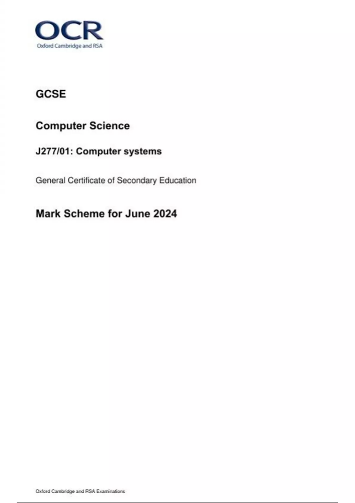 OCR GCSE Computer Science J277/01: Computer systems General Certificate ...