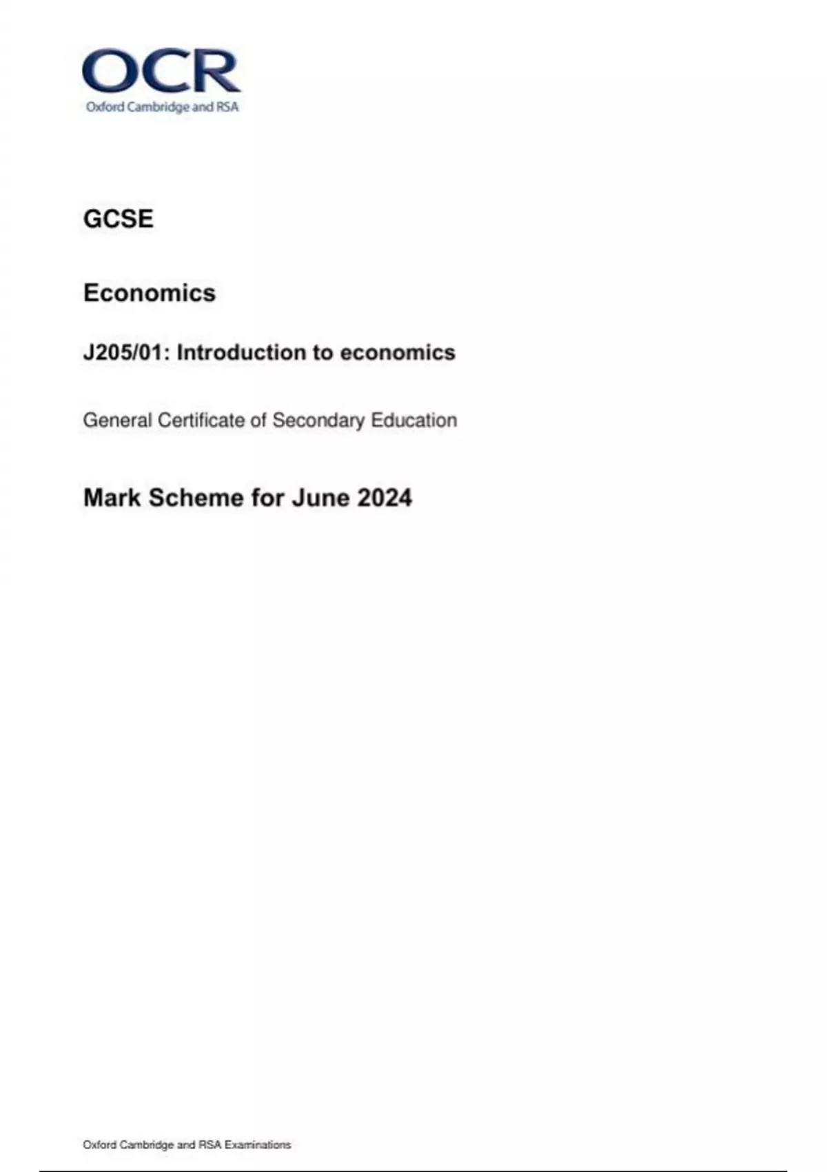 OCR GCSE Economics J205/01: Introduction to economics General ...