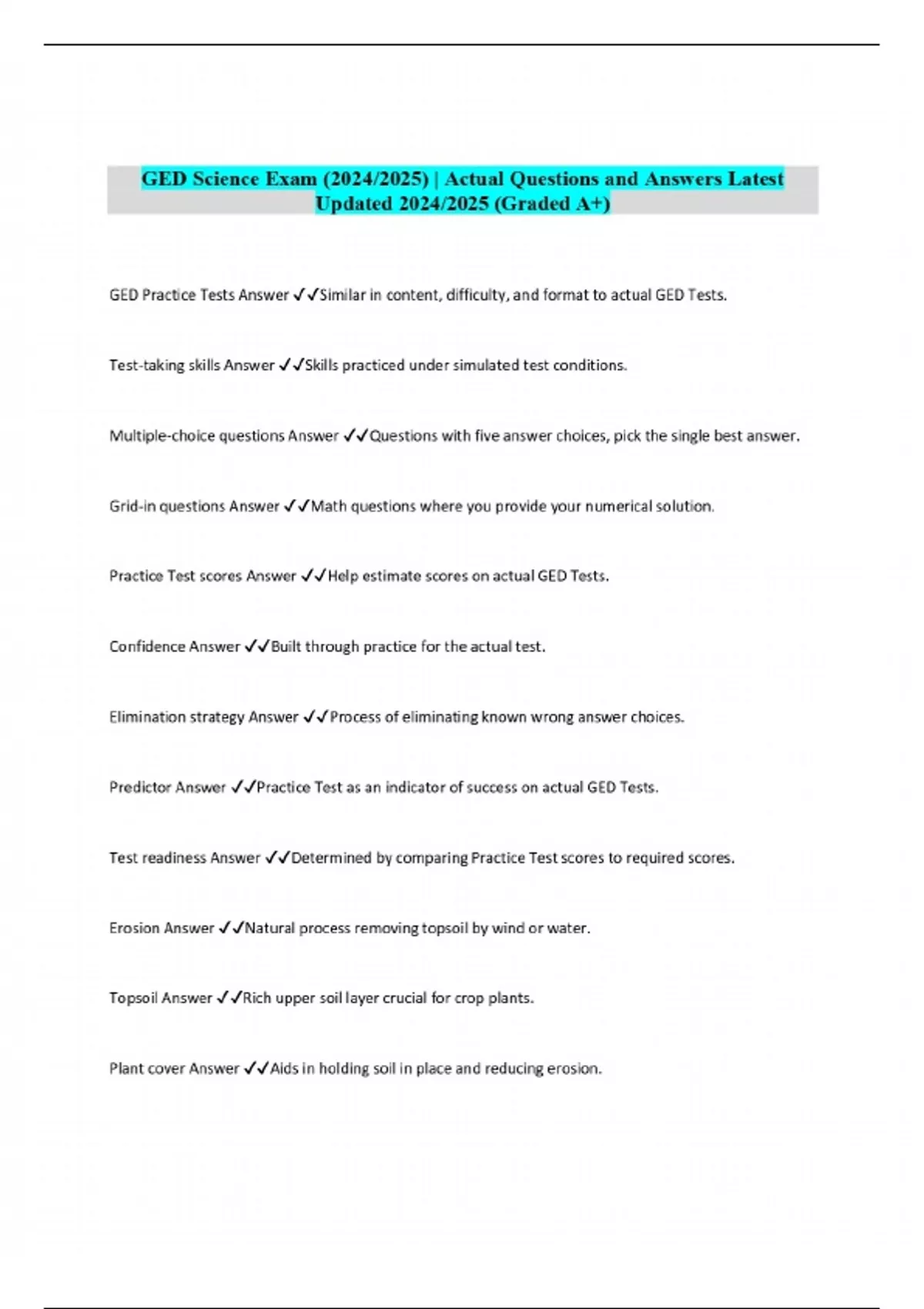 GED Science Exam (2024/2025) | Actual Questions and Answers - GED ...