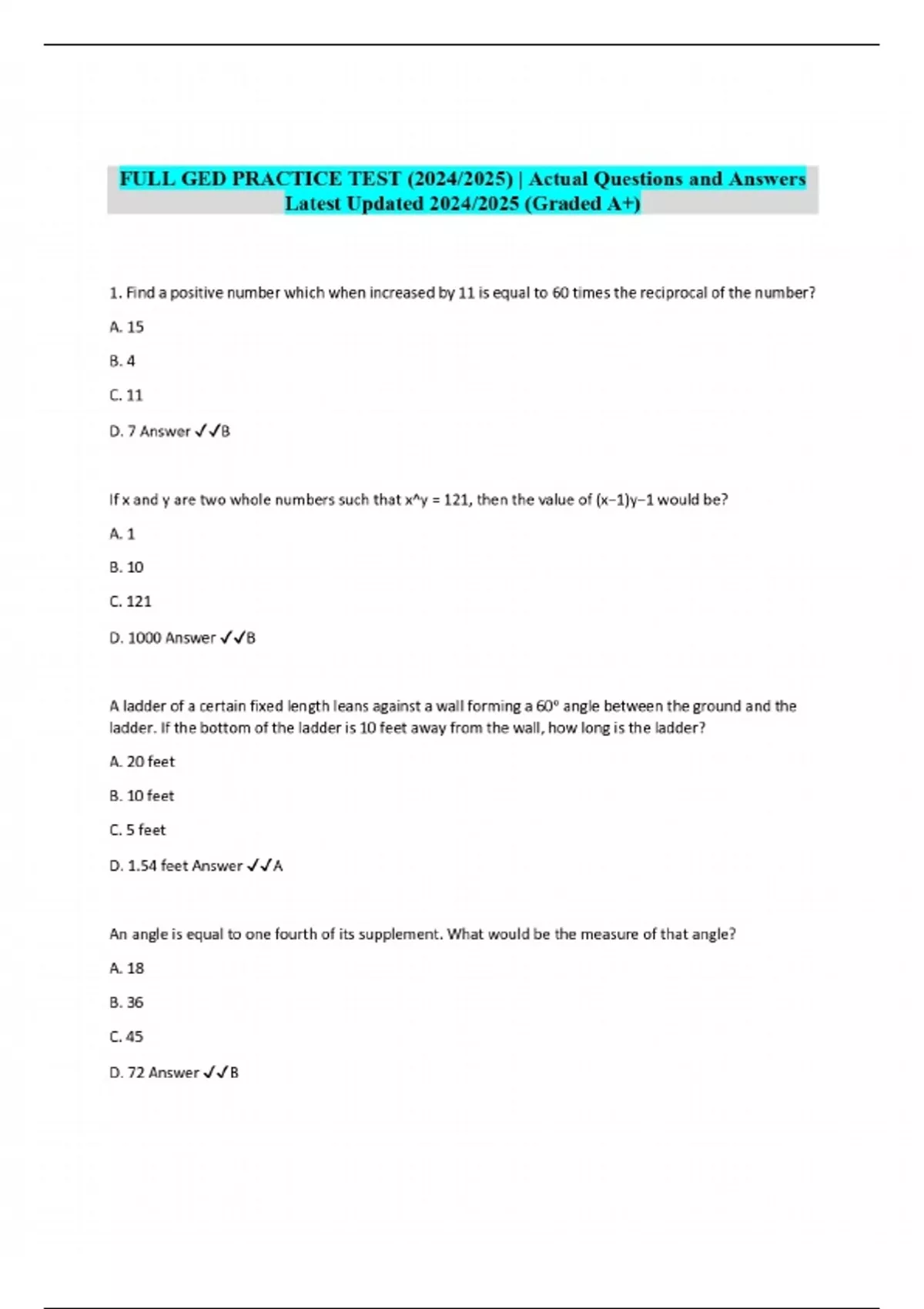 FULL GED PRACTICE TEST (2024/2025) | Actual Questions and Answers - GED ...
