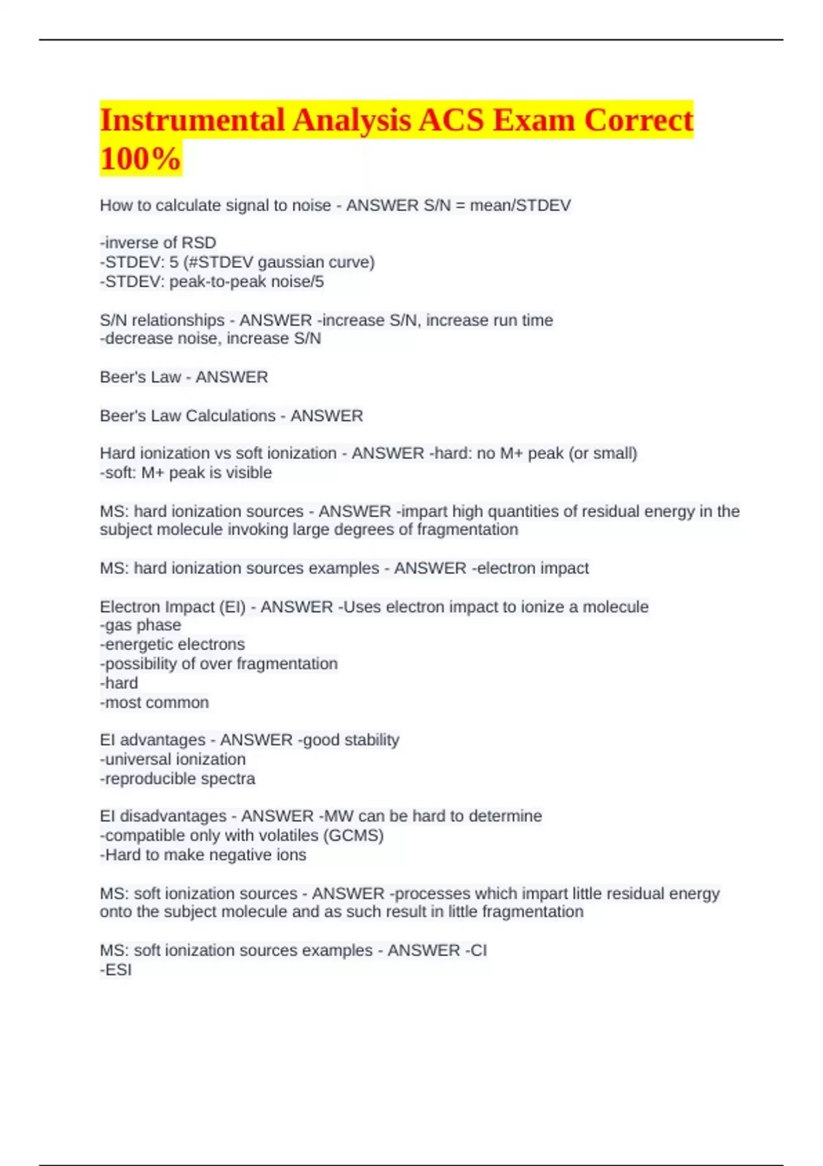 Instrumental Analysis ACS Exam Correct 100% - Instrumental Analysis ACS ...