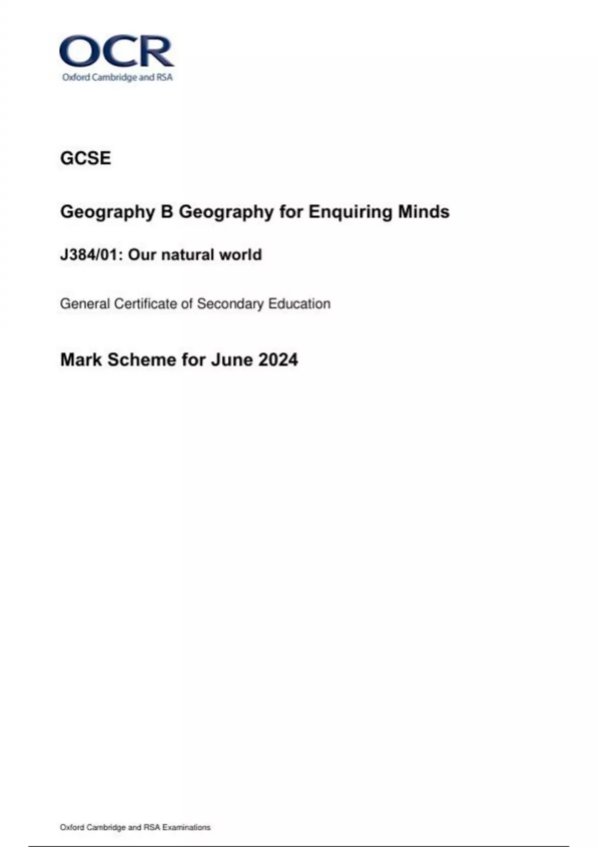 OCR GCSE Geography B Geography for Enquiring Minds J384/01: Our natural ...