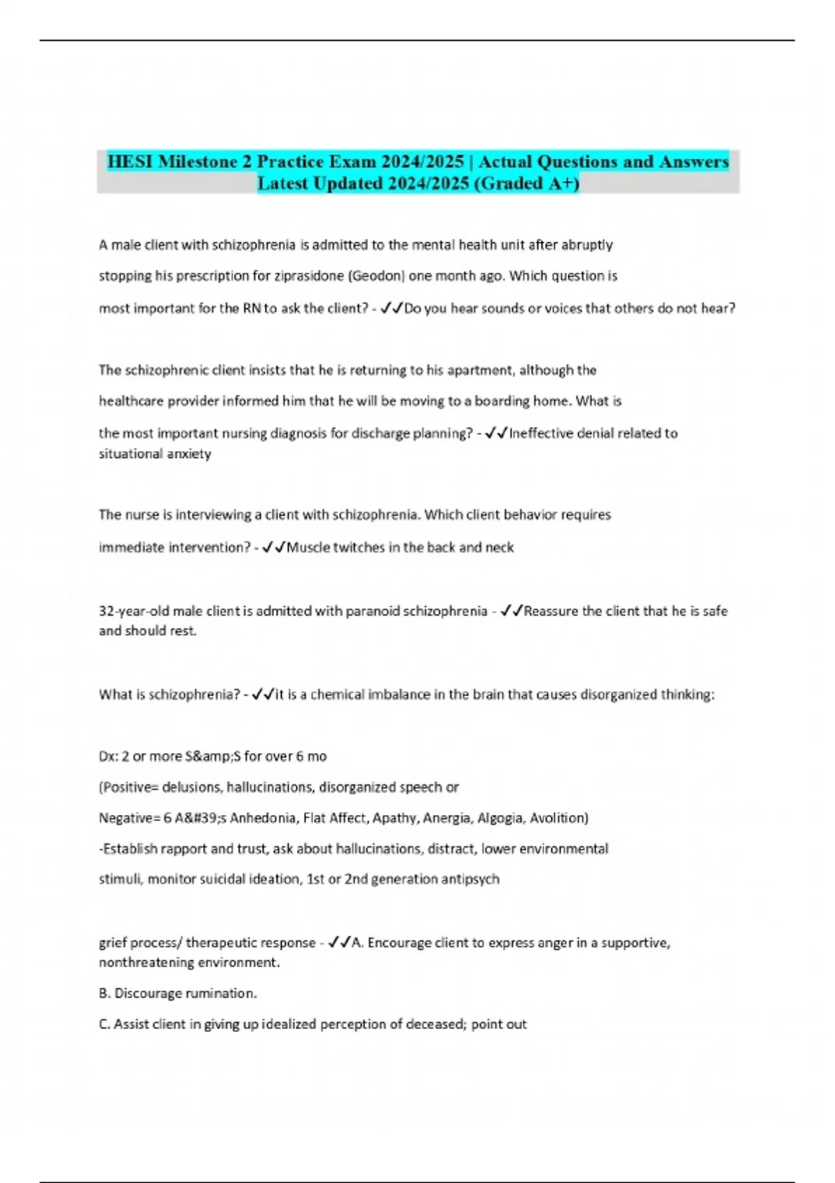 HESI Milestone 2 Practice Exam 2024/2025 | Actual Questions and Answers ...