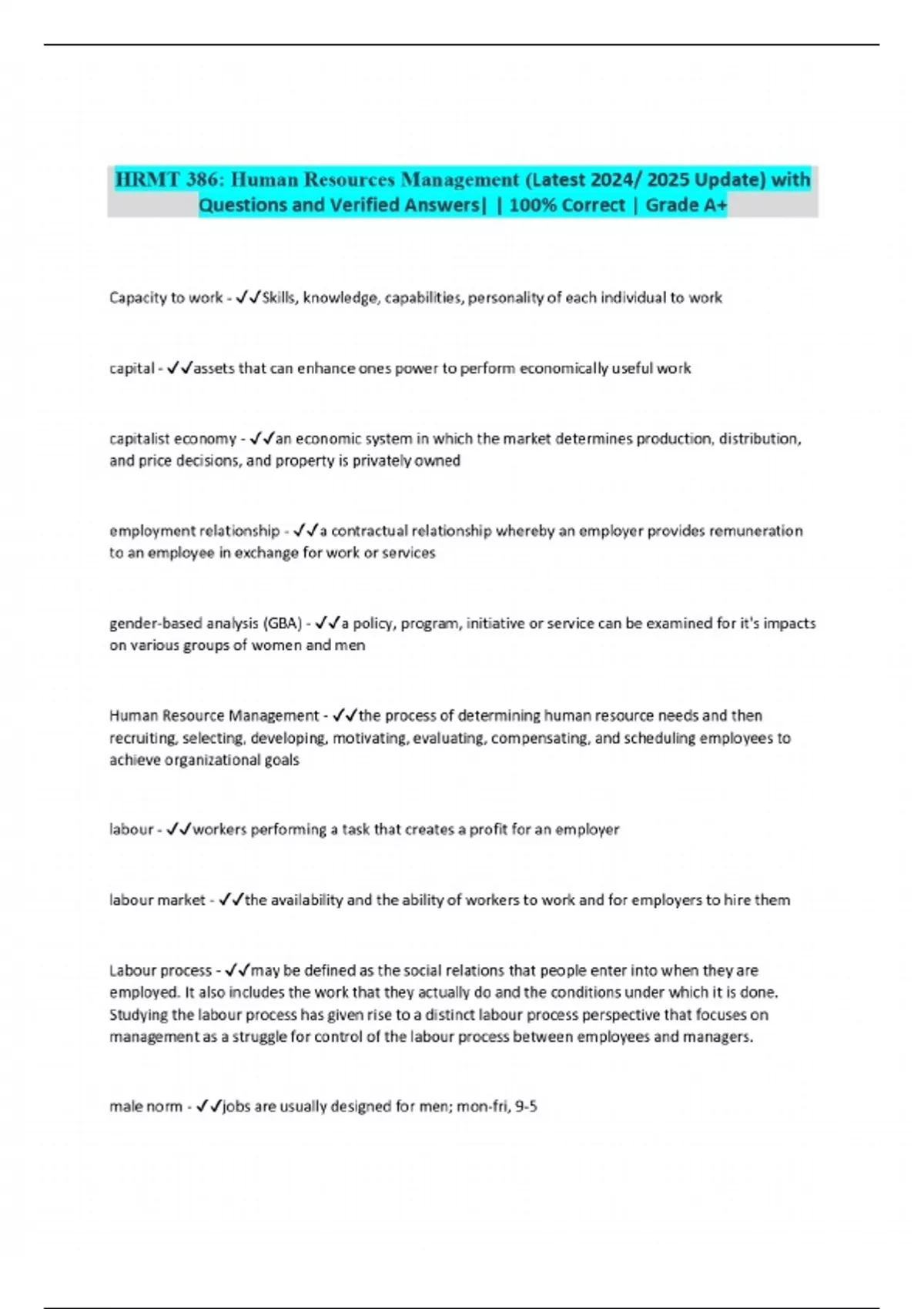 HRMT 386: Human Resources Management (Latest 2024/ 2025 Update) with ...