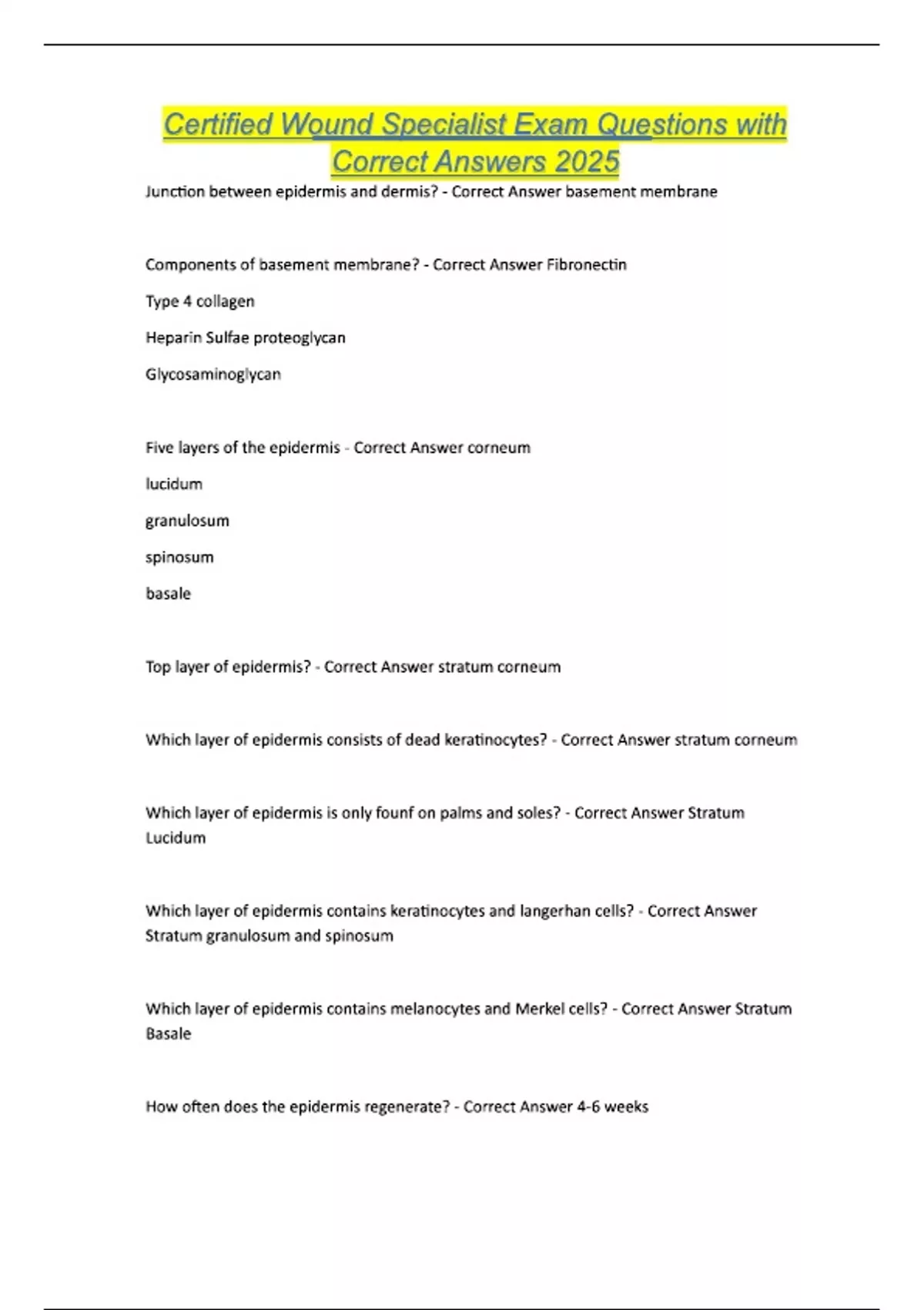 Certified Wound Specialist Exam Questions with Correct Answers 2025 ...