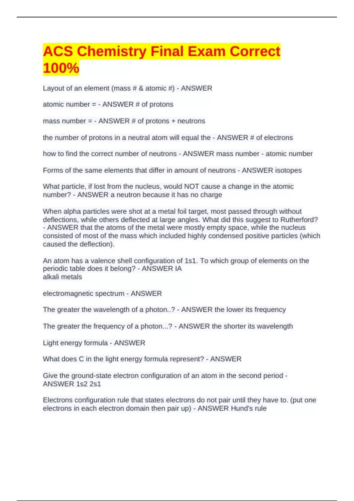 ACS Chemistry Final Exam Correct 100% - Instrumental Analysis ACS ...