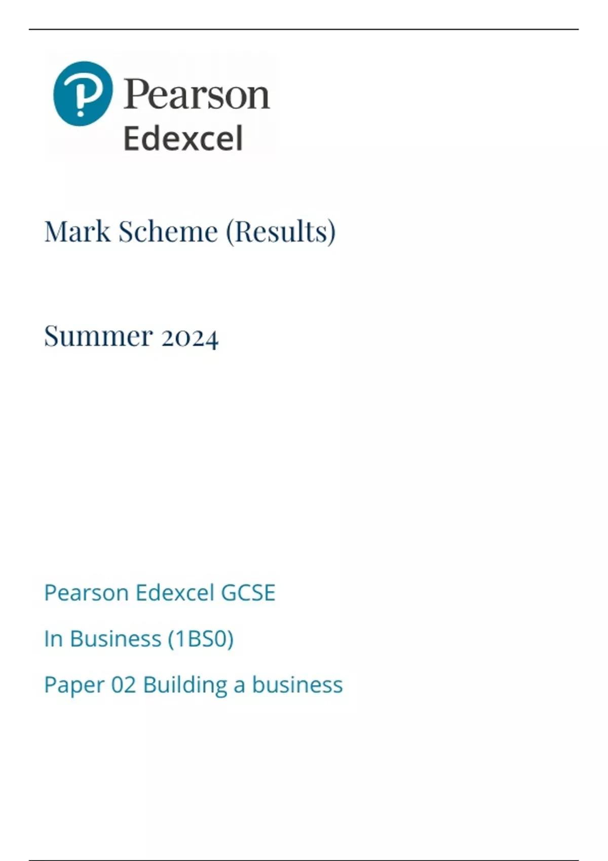 EDEXCEL BUSINESS STUDIES GCSE JUNE 2024 PAPER 2 MS - 2024 pastpapers ...