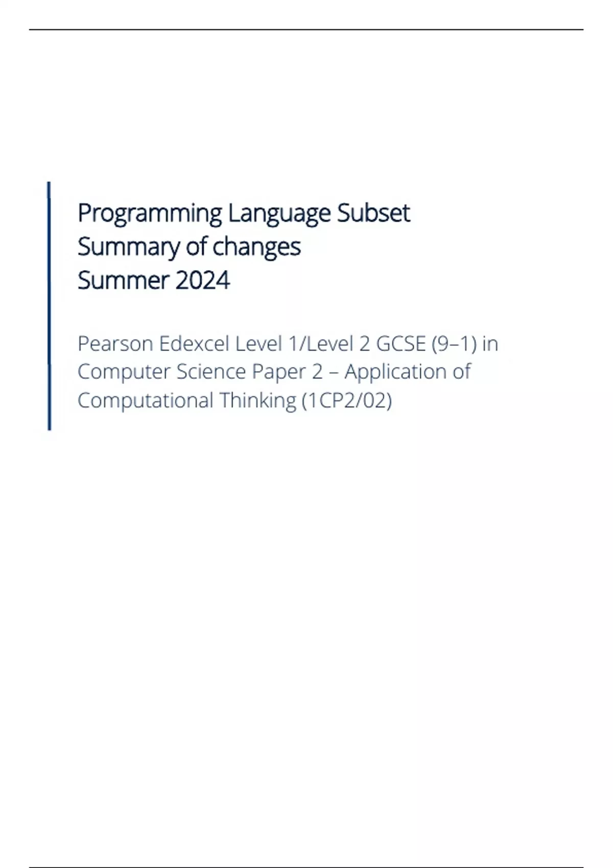 EDEXCEL COMPUTER SCIENCE GCSE JUNE 2024 PAPER 2 SUMMARY OF CHANGES ...