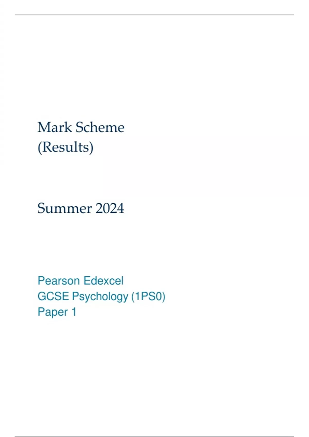 EDEXCEL PSYCHOLOGY GCSE JUNE 2024 PAPER 1 MS - 2024 PAPERS - Stuvia UK