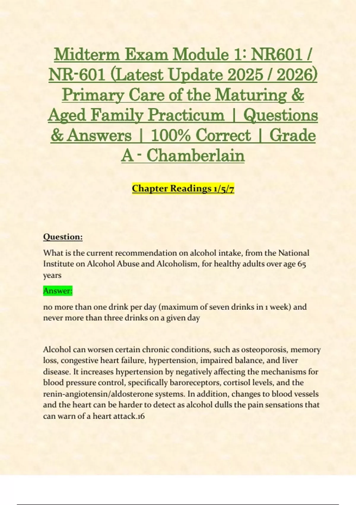 Midterm Exam Module 1: NR601 / NR-601 (Latest Update 2025 / 2026 ...