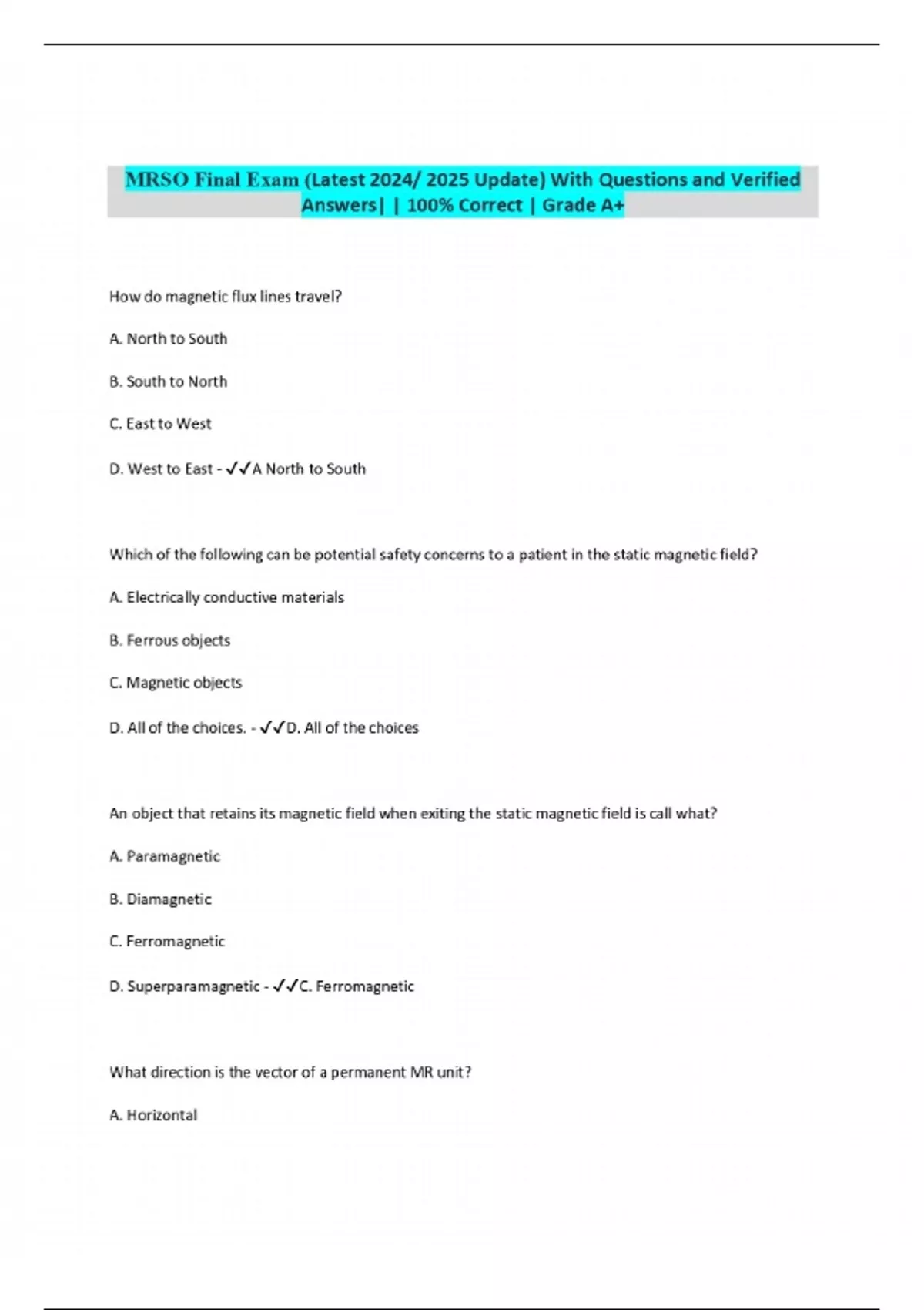 MRSO Final Exam (Latest 2024/ 2025 Update) With Questions and Verified ...