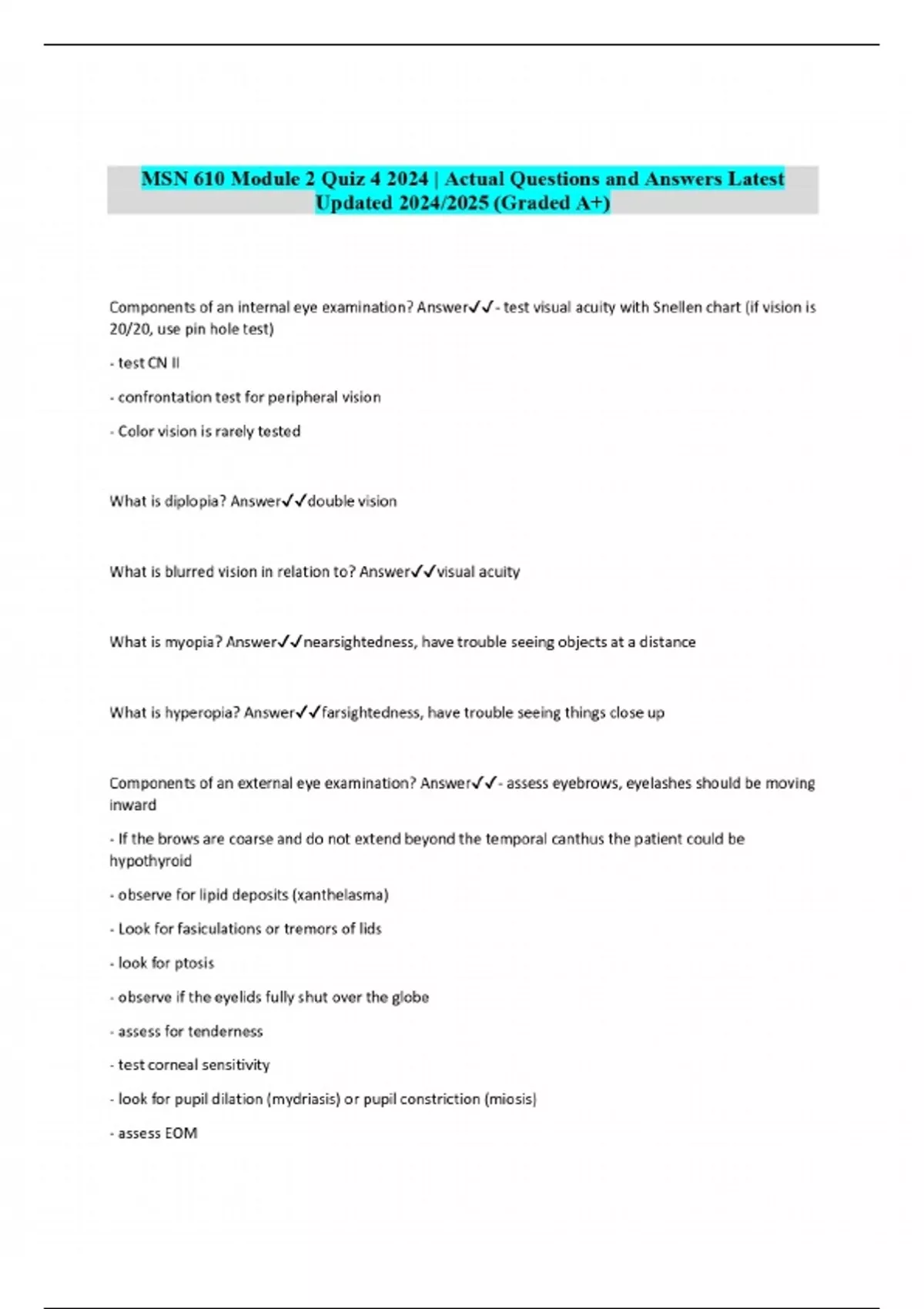 MSN 610 Module 2 Quiz 4 2024 | Actual Questions and Answers - MSN 610 ...