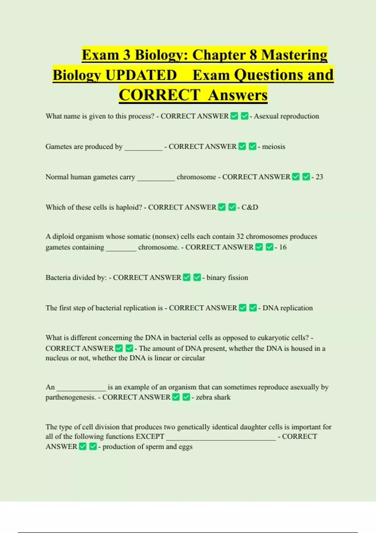 Exam 3 Biology: Chapter 8 Mastering Biology UPDATED Exam Questions and ...