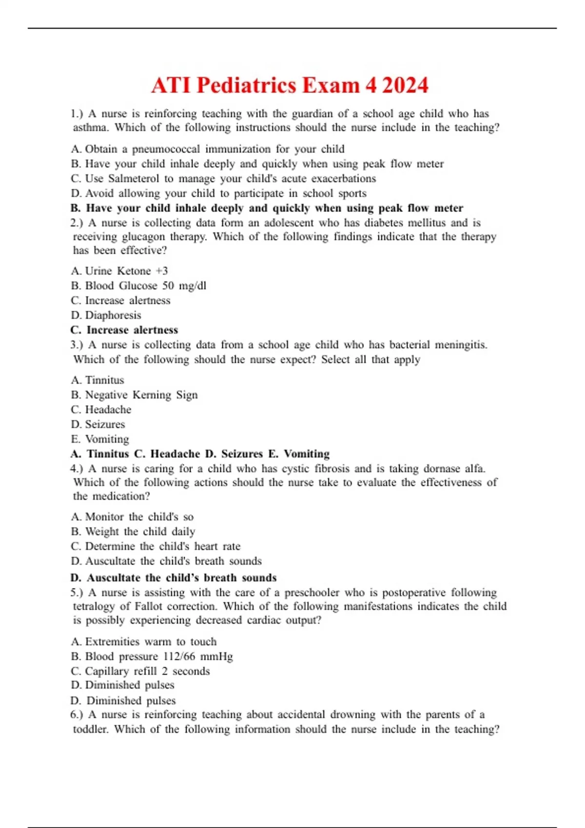 ATI Pediatrics Exam 4 2024 - ATI Pediatrics - Stuvia US
