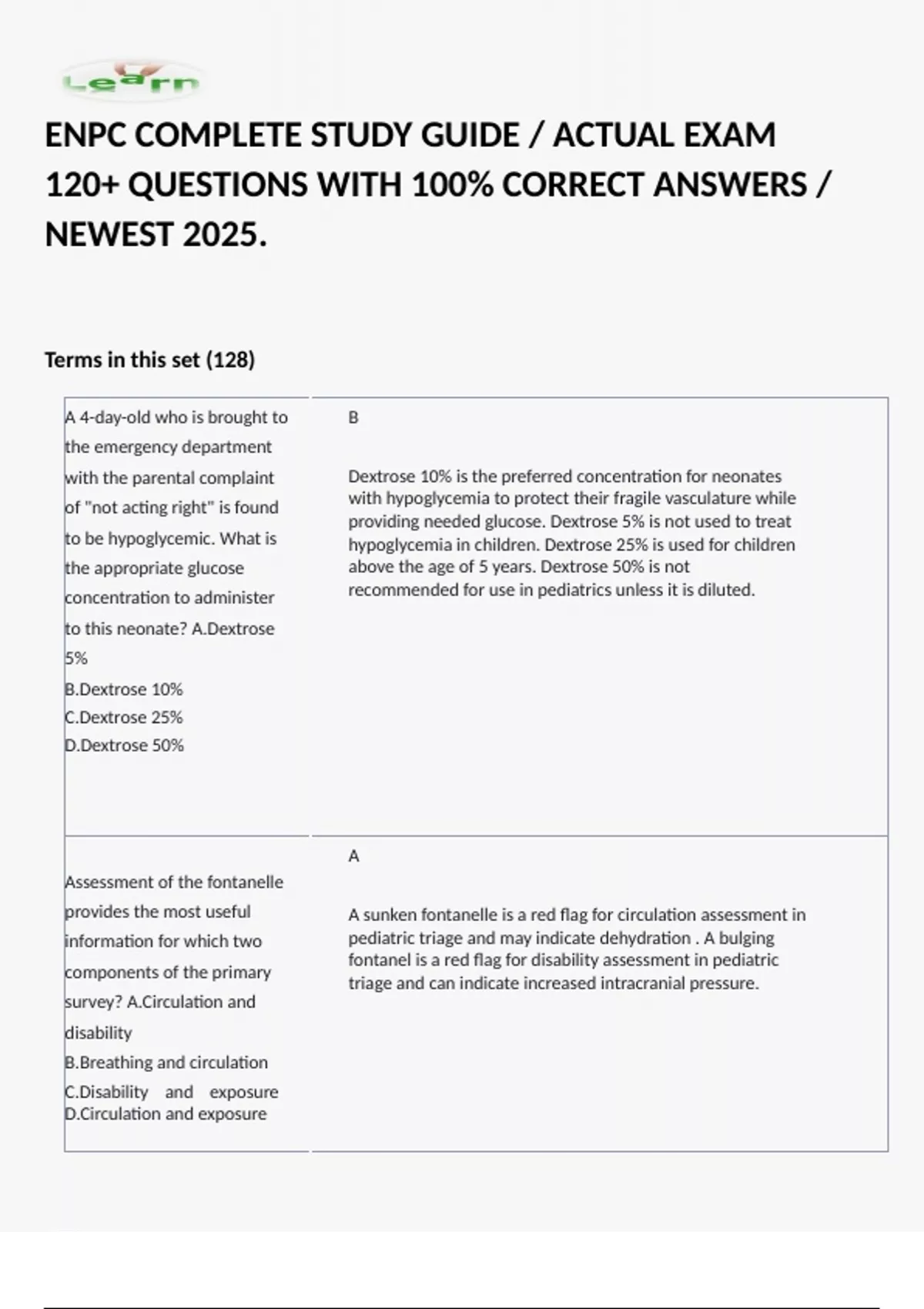 ENPC COMPLETE STUDY GUIDE / ACTUAL EXAM 120+ QUESTIONS WITH 100% ...