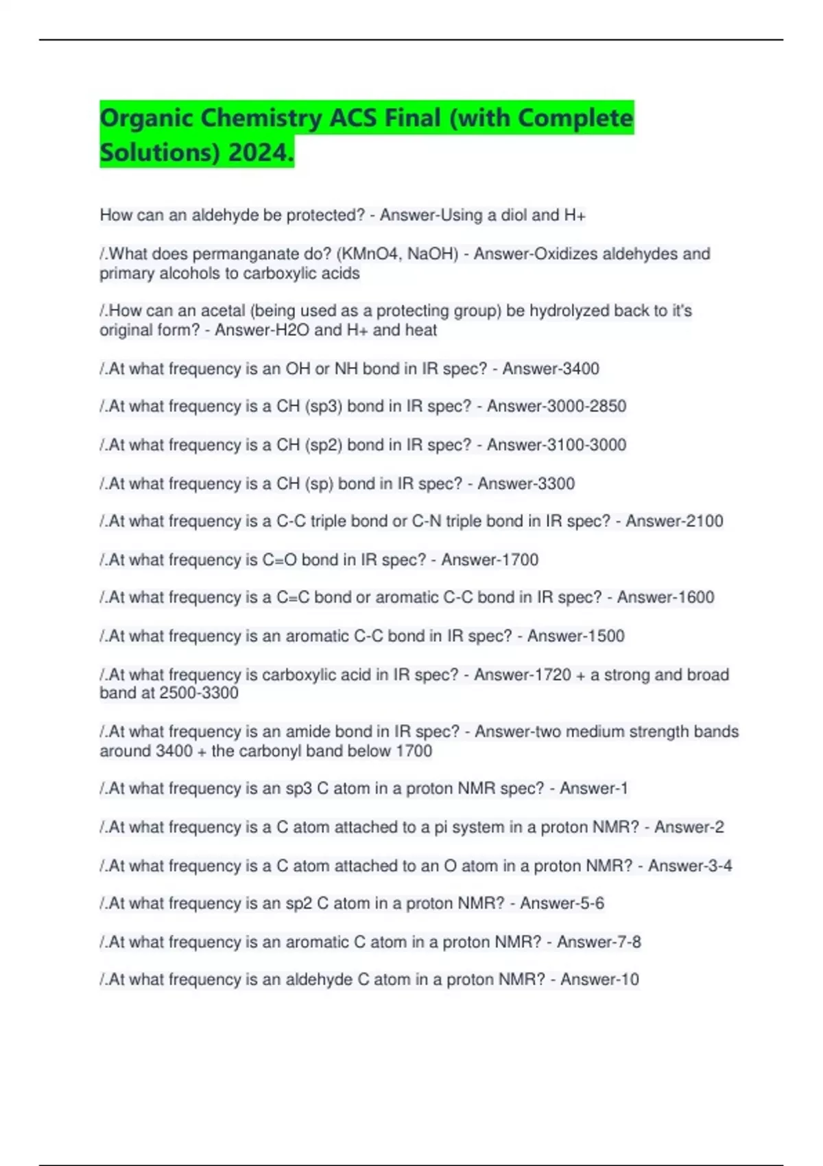 Organic Chemistry ACS Final (with Complete Solutions) 2024. - Organic Chemistry ACS - Stuvia US
