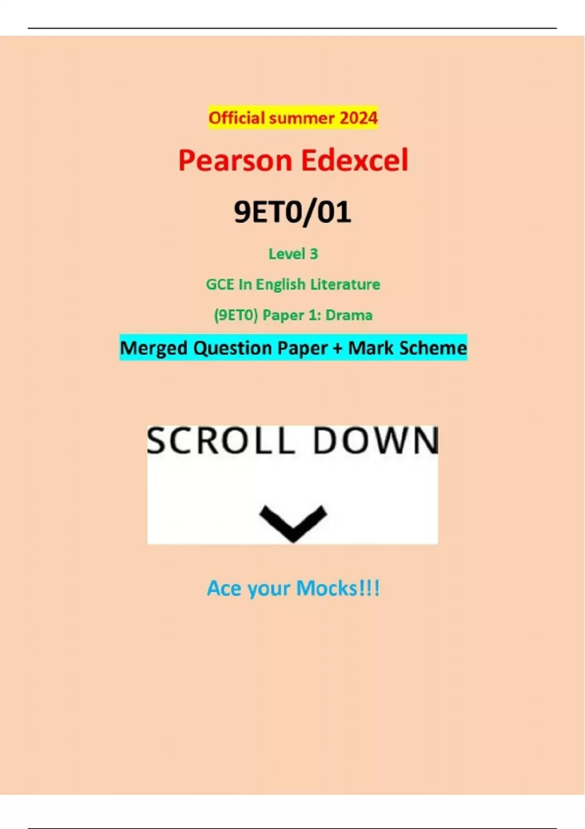 Official summer 2024 Pearson Edexcel 9ET0/01 Level 3 GCE In English ...