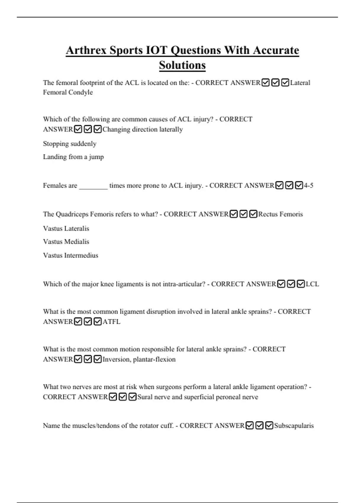 Arthrex Sports IOT Questions With Accurate Solutions - Arthrex - Stuvia US