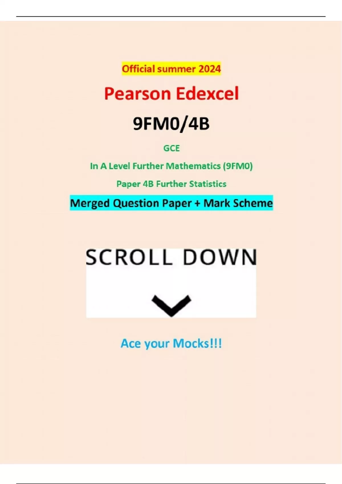 Official summer 2024 Pearson Edexcel 9FM0/4B GCE In A Level Further ...