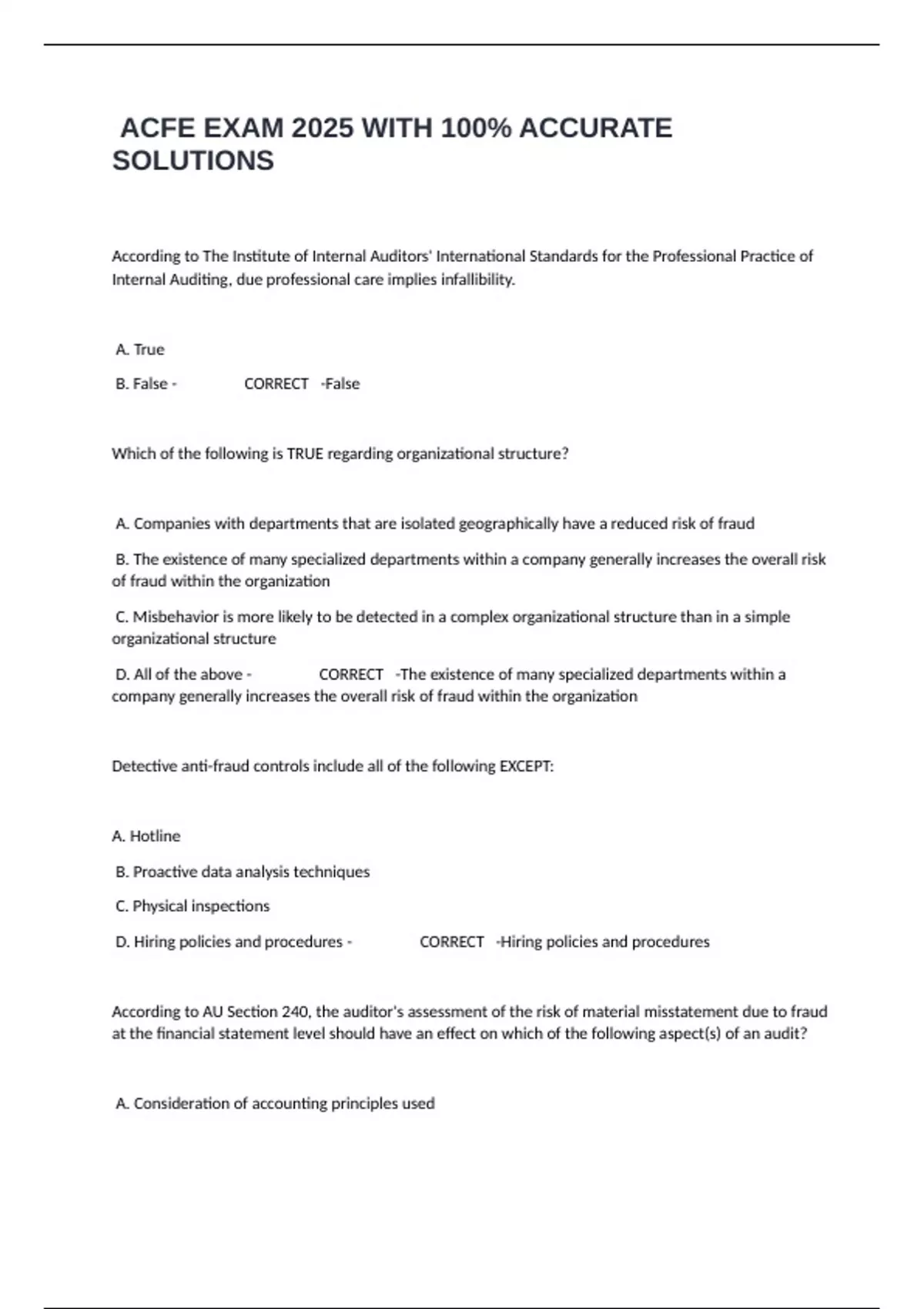 ACFE EXAM 2025 WITH 100% ACCURATE SOLUTIONS - ACFE - Stuvia US