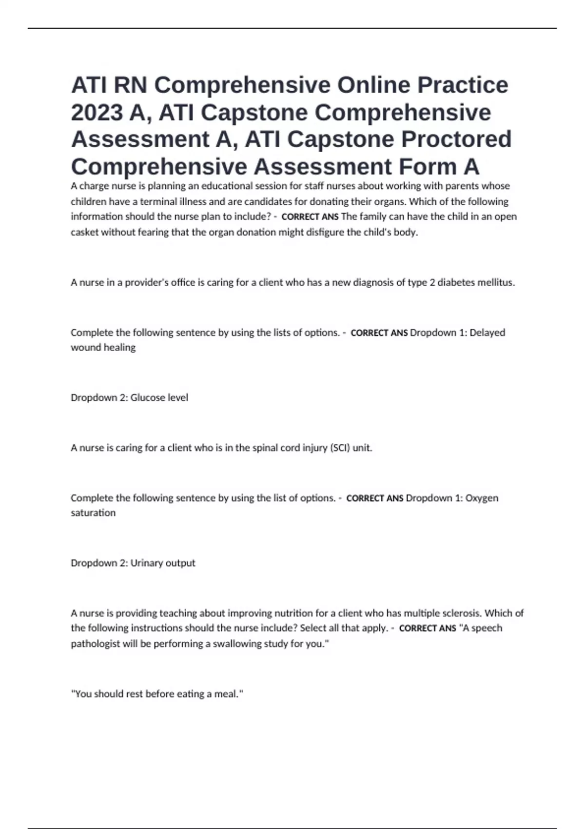ATI RN Comprehensive Online Practice 2023 A, ATI Capstone Comprehensive ...