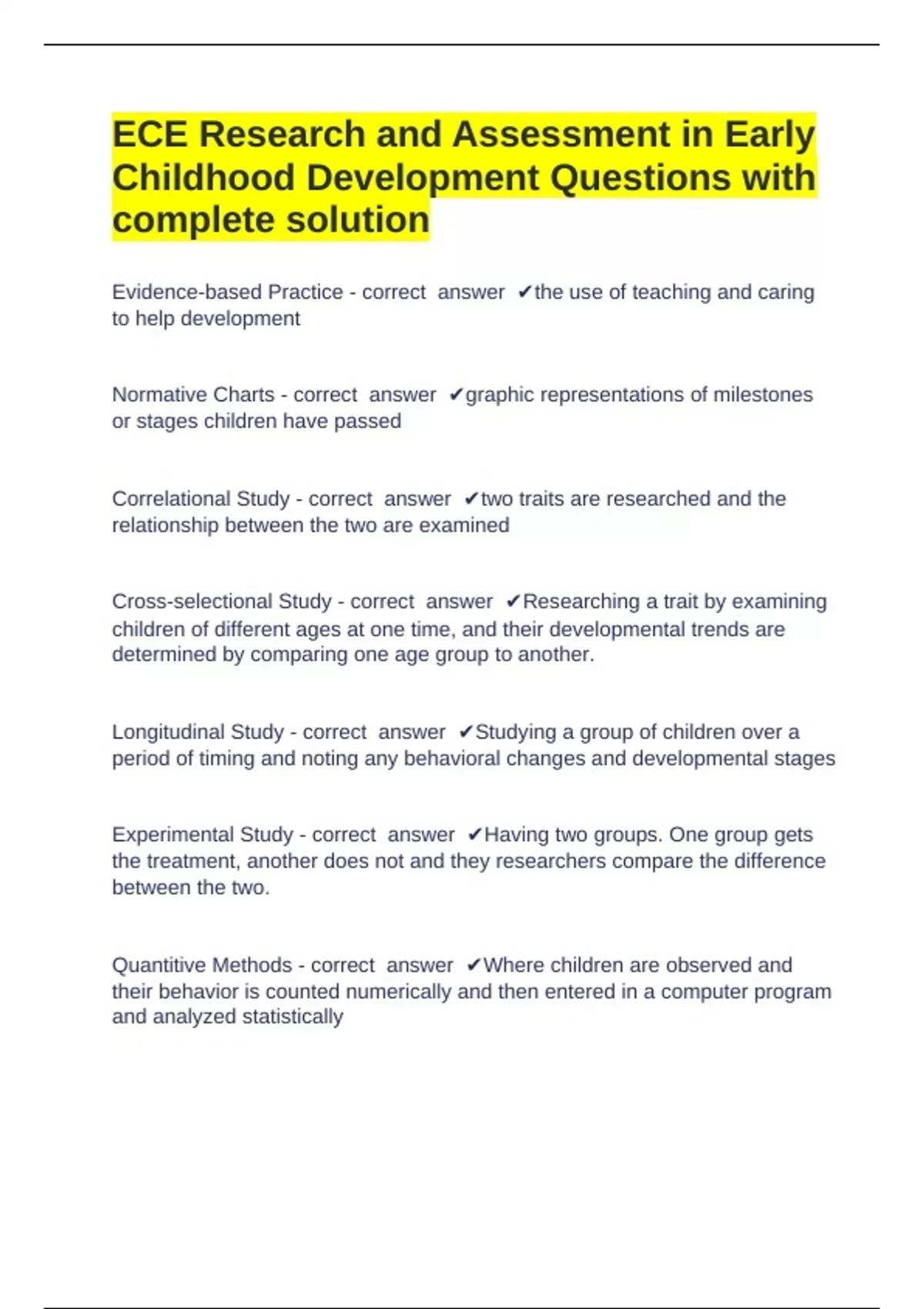 ECE Research and Assessment in Early Childhood Development Questions ...
