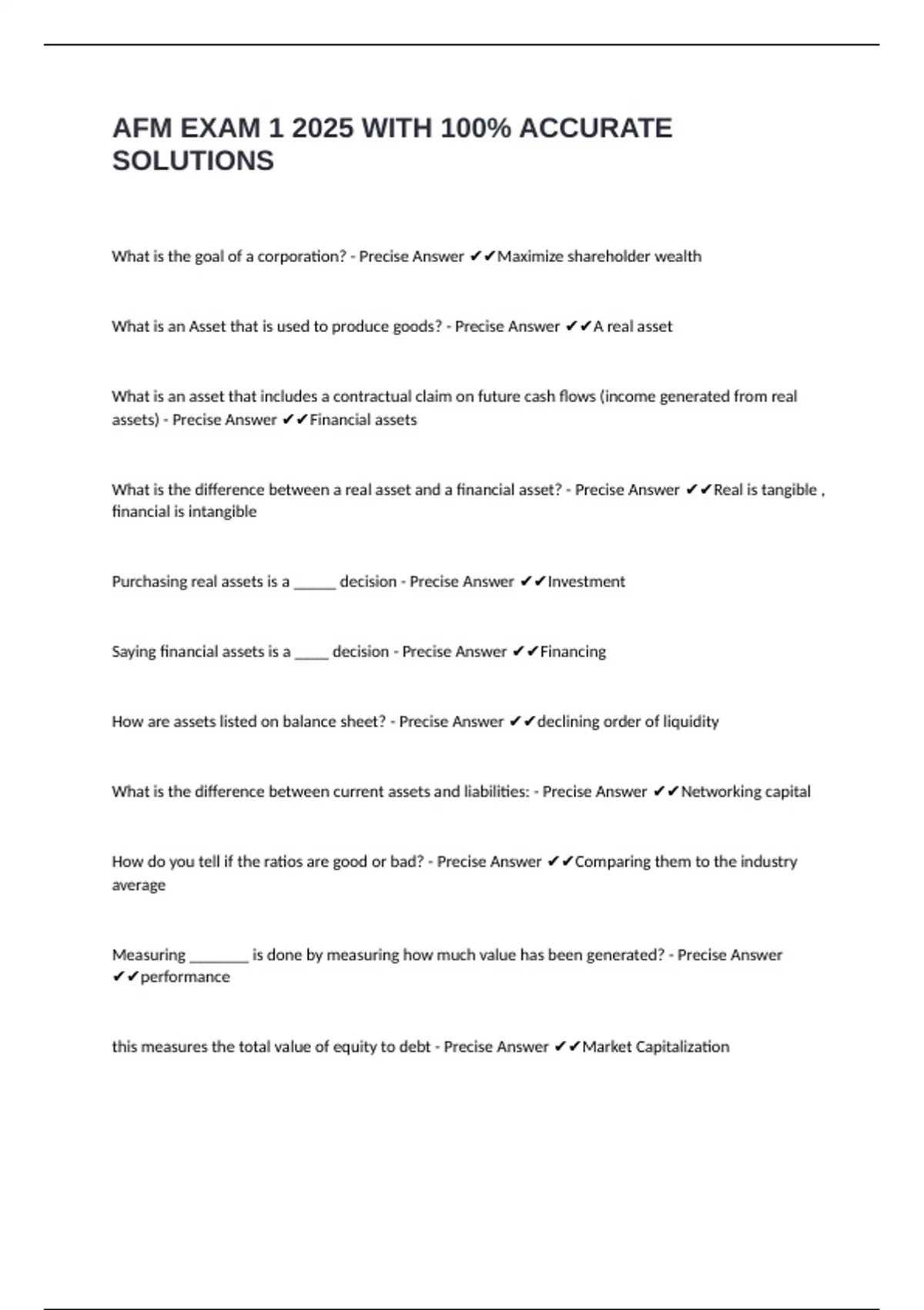 AFM EXAM 1 2025 WITH 100% ACCURATE SOLUTIONS - AFM - Stuvia US