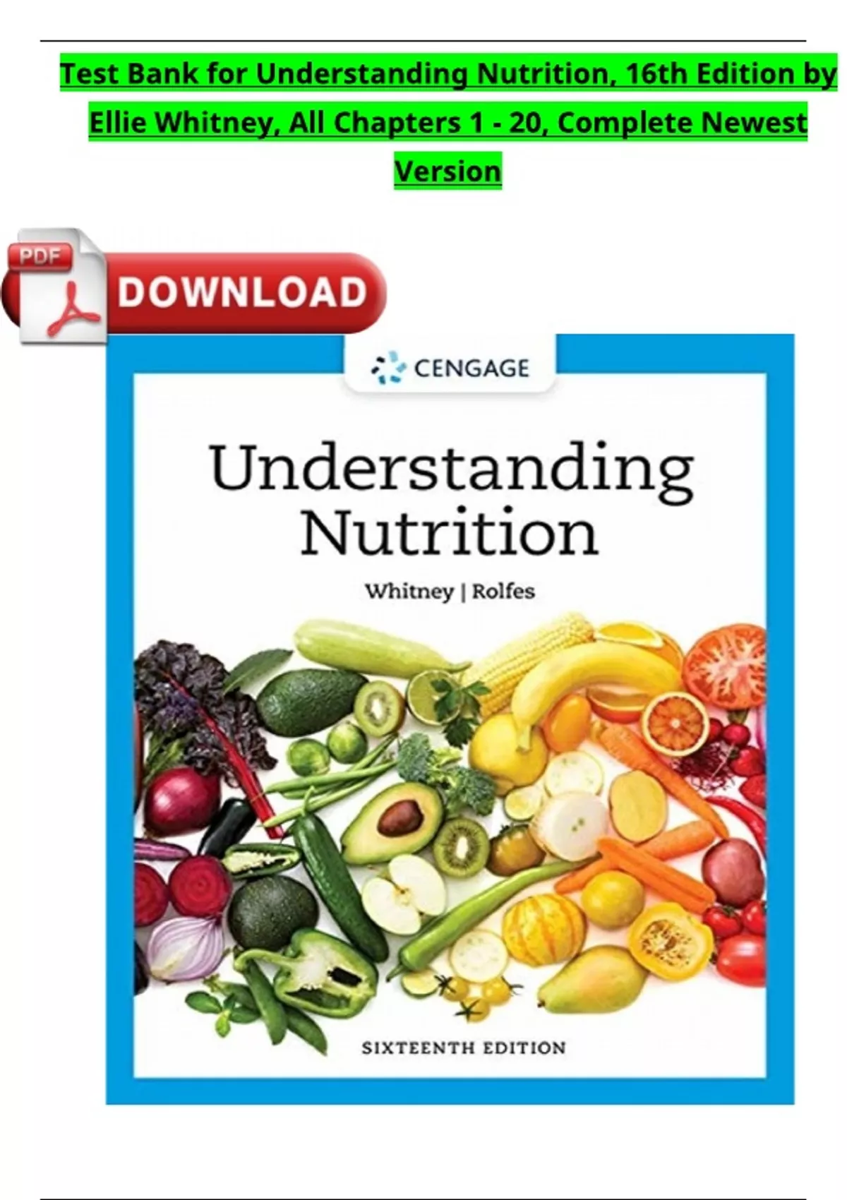 Test Bank for Understanding Nutrition, 16th Edition by Ellie Whitney ...
