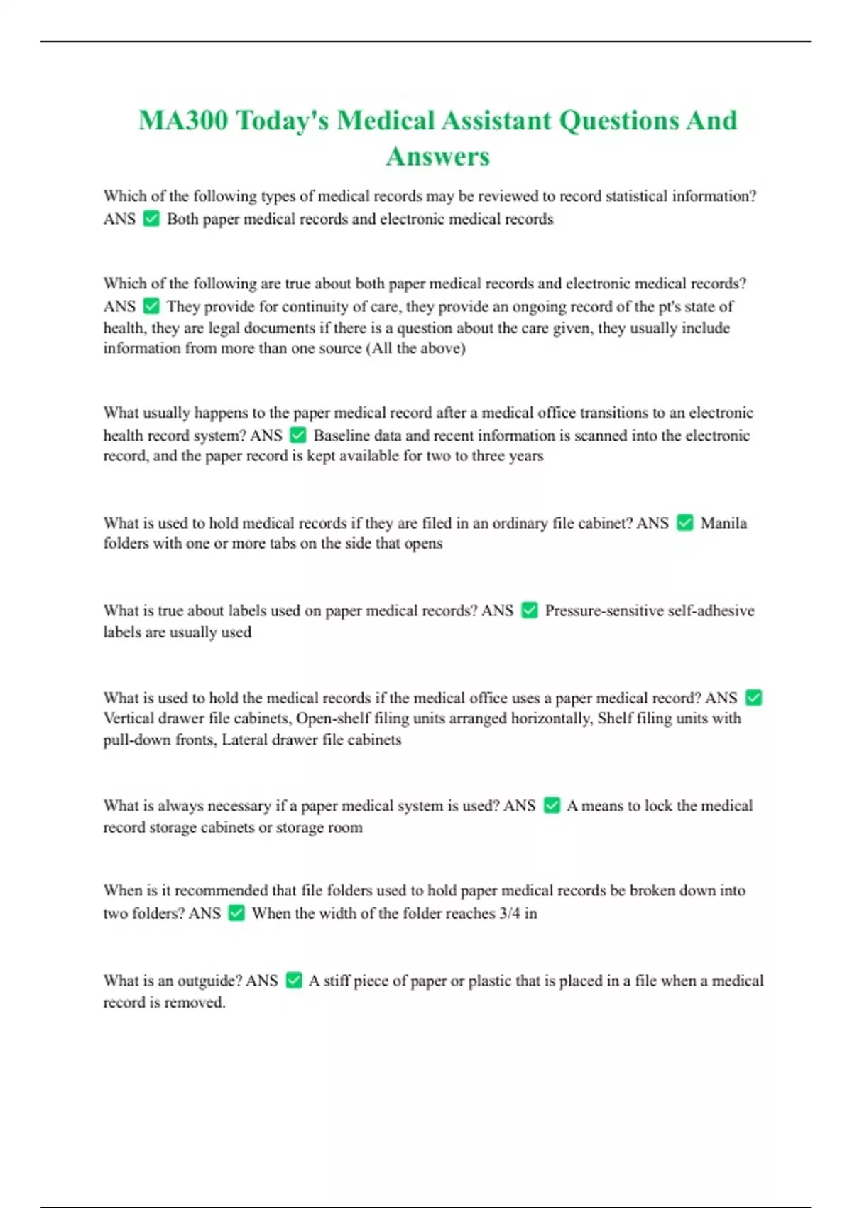 MA300 Today's Medical Assistant Questions And Answers - MA300 - Stuvia US