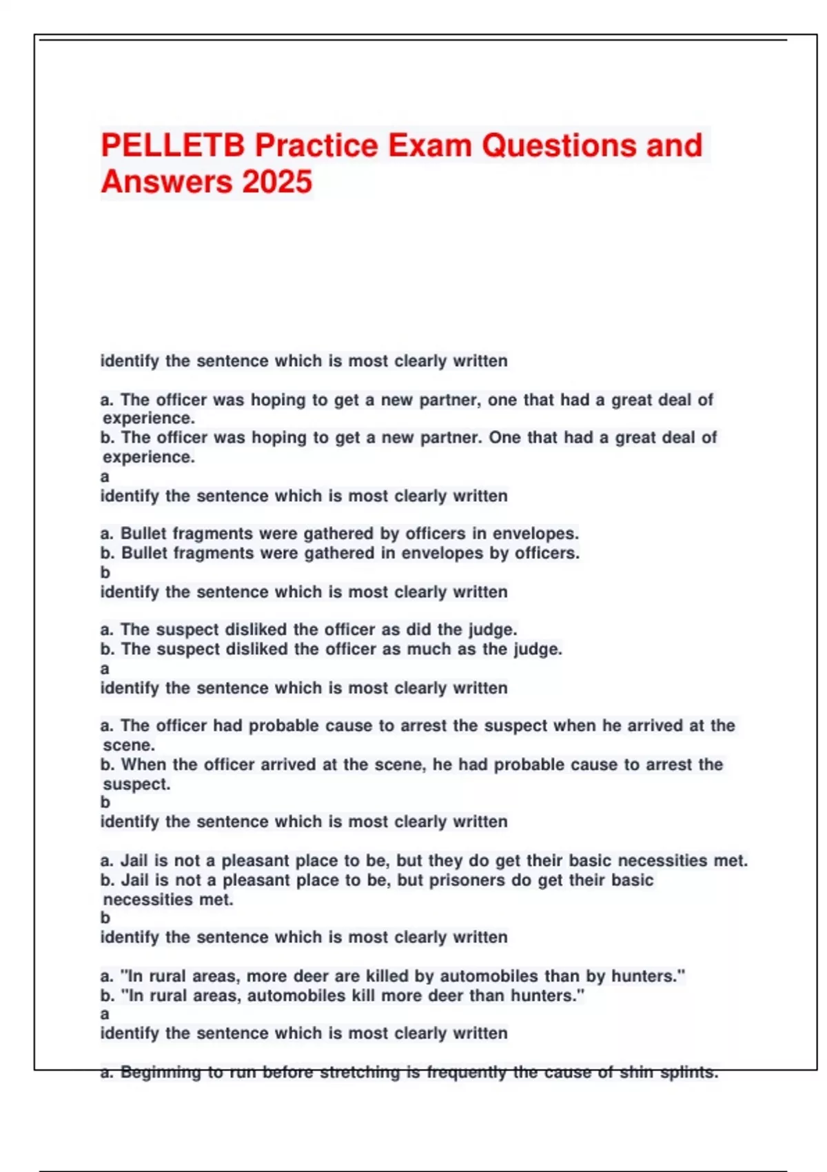 PELLETB Practice Exam Questions and Answers 2025. - PELLETB - Stuvia US
