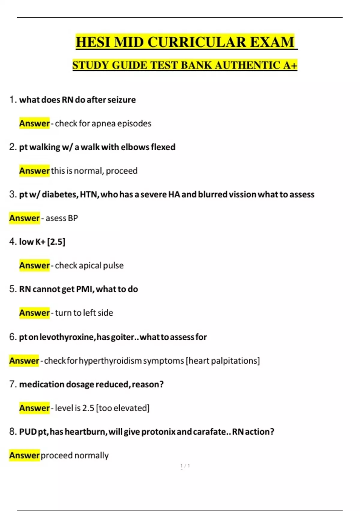 HESI MID CURRICULAR EXAM STUDY GUIDE TEST BANK AUTHENTIC V1-V3 A+ ...