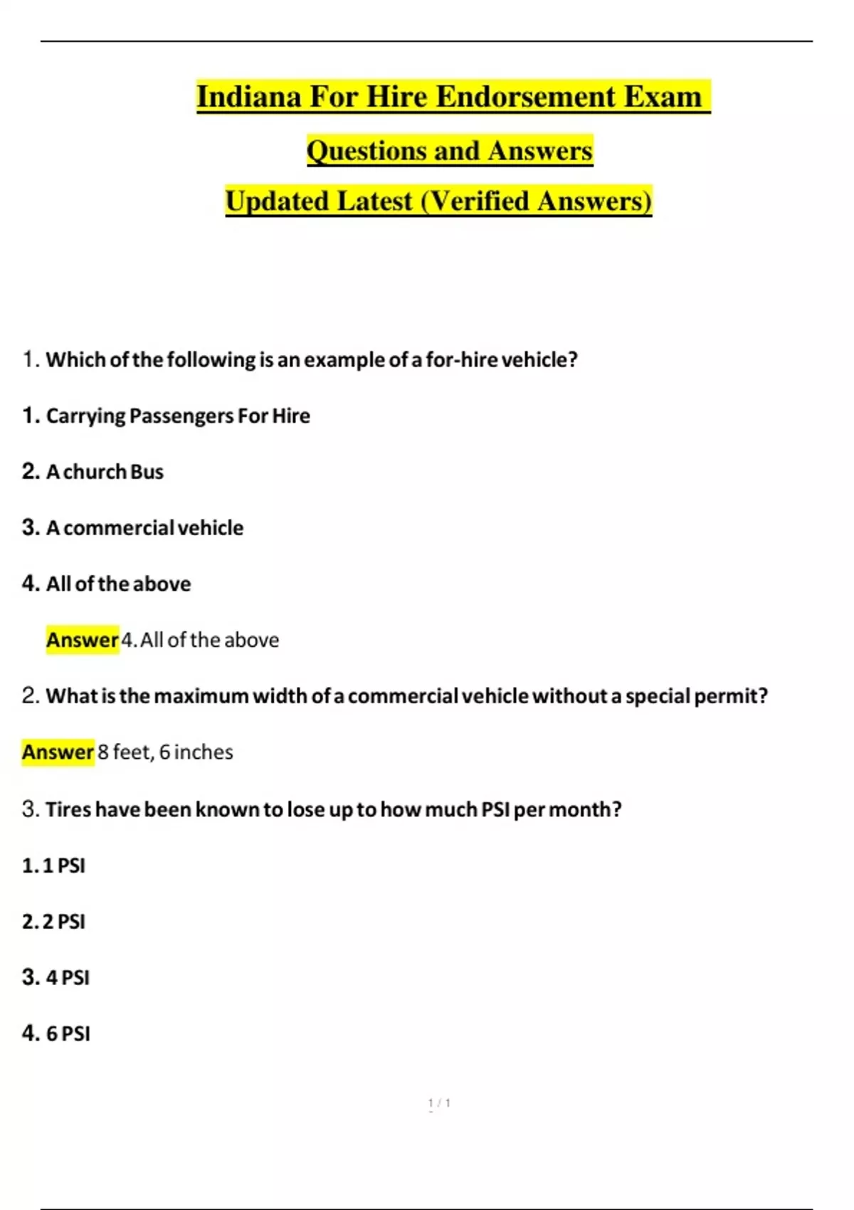 Indiana For Hire Endorsement Exam 2025 Questions and Answers Latest ...