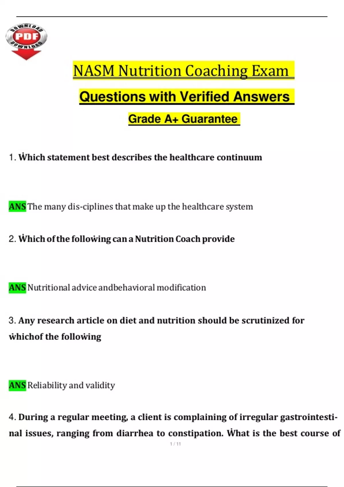 NASM Nutrition Coaching Exam 2025 / 2026 Questions with Verified ...