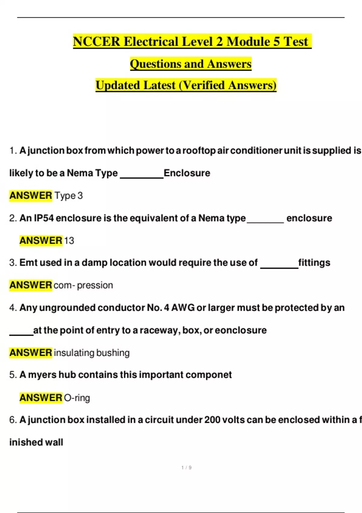NCCER Electrical Level 2 Module 5 Test 2025 Questions with 100% Correct ...