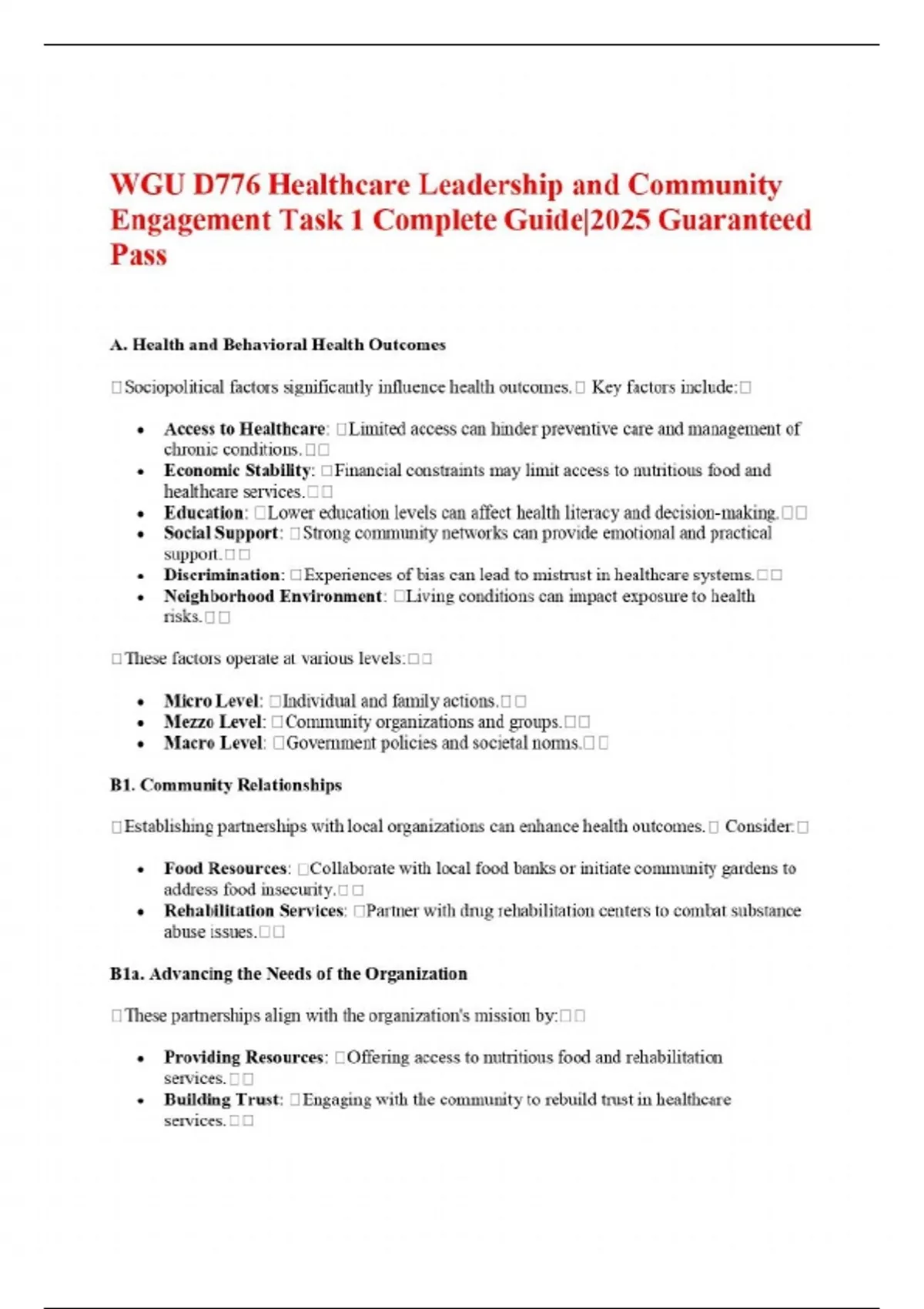 WGU D776 Healthcare Leadership and Community Engagement Task 1 Complete ...