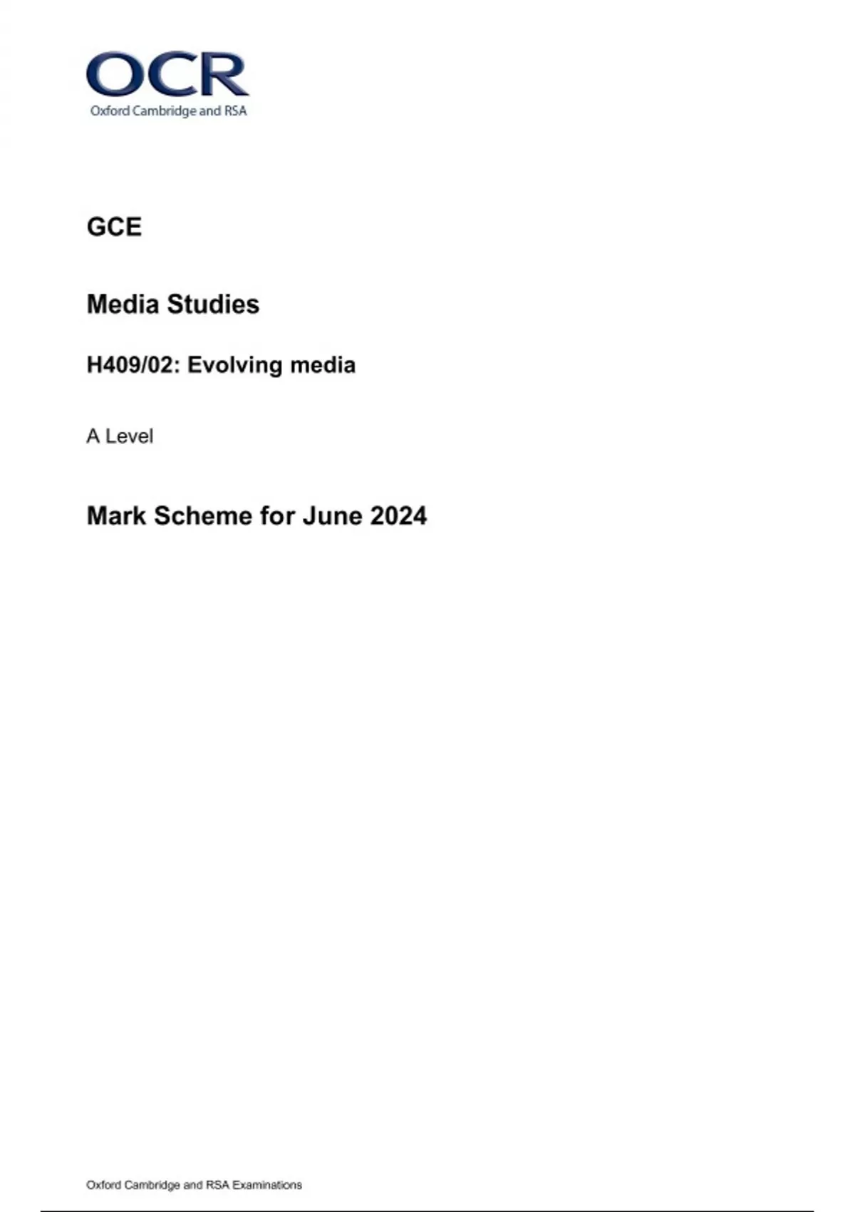 OCR A Level Media Studies Paper 1 and 2 JUNE 2024 QUESTION PAPERS AND ...