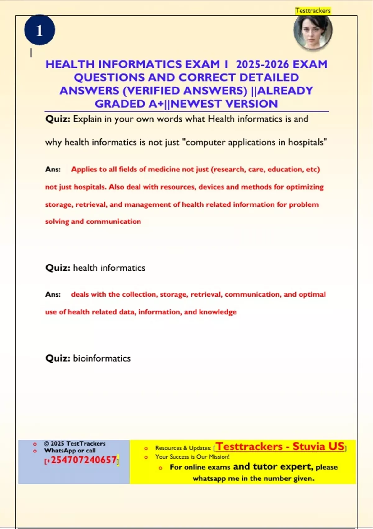 HEALTH INFORMATICS EXAM EXAM QUESTIONS AND CORRECT DETAILED ANSWERS (VERIFIED ANSWERS) ||ALREADY ...