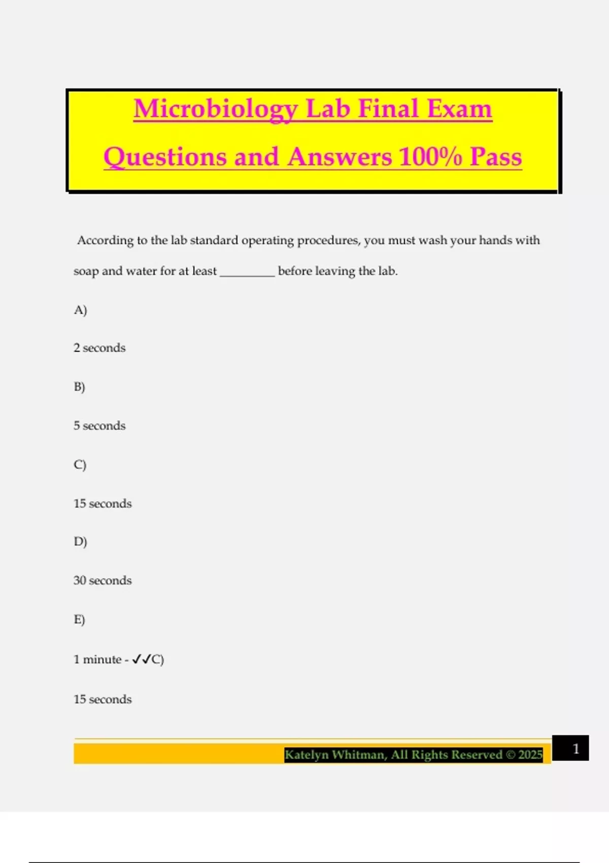 Microbiology Lab Final Exam Questions and Answers 100% Pass - Microbiology Lab - Stuvia US