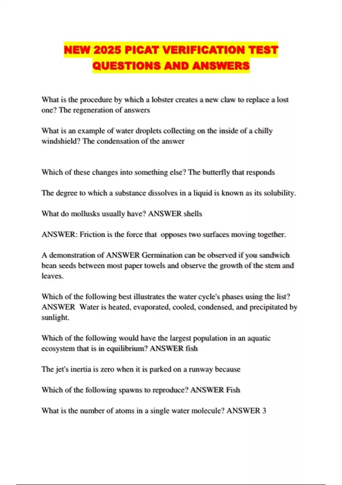 NEW 2025 PICAT VERIFICATION TEST QUESTIONS AND ANSWERS - PICAT ...