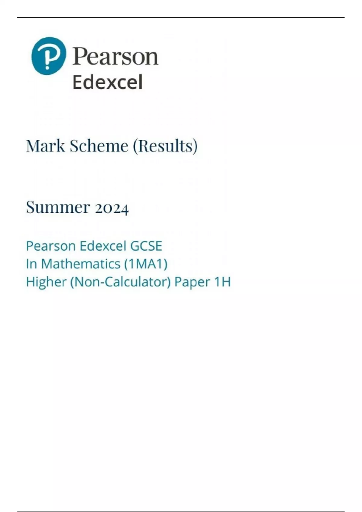 Actual 2024 GCSE Edexcel Higher Mathematics Paper 1 Non-Calculator Mark ...