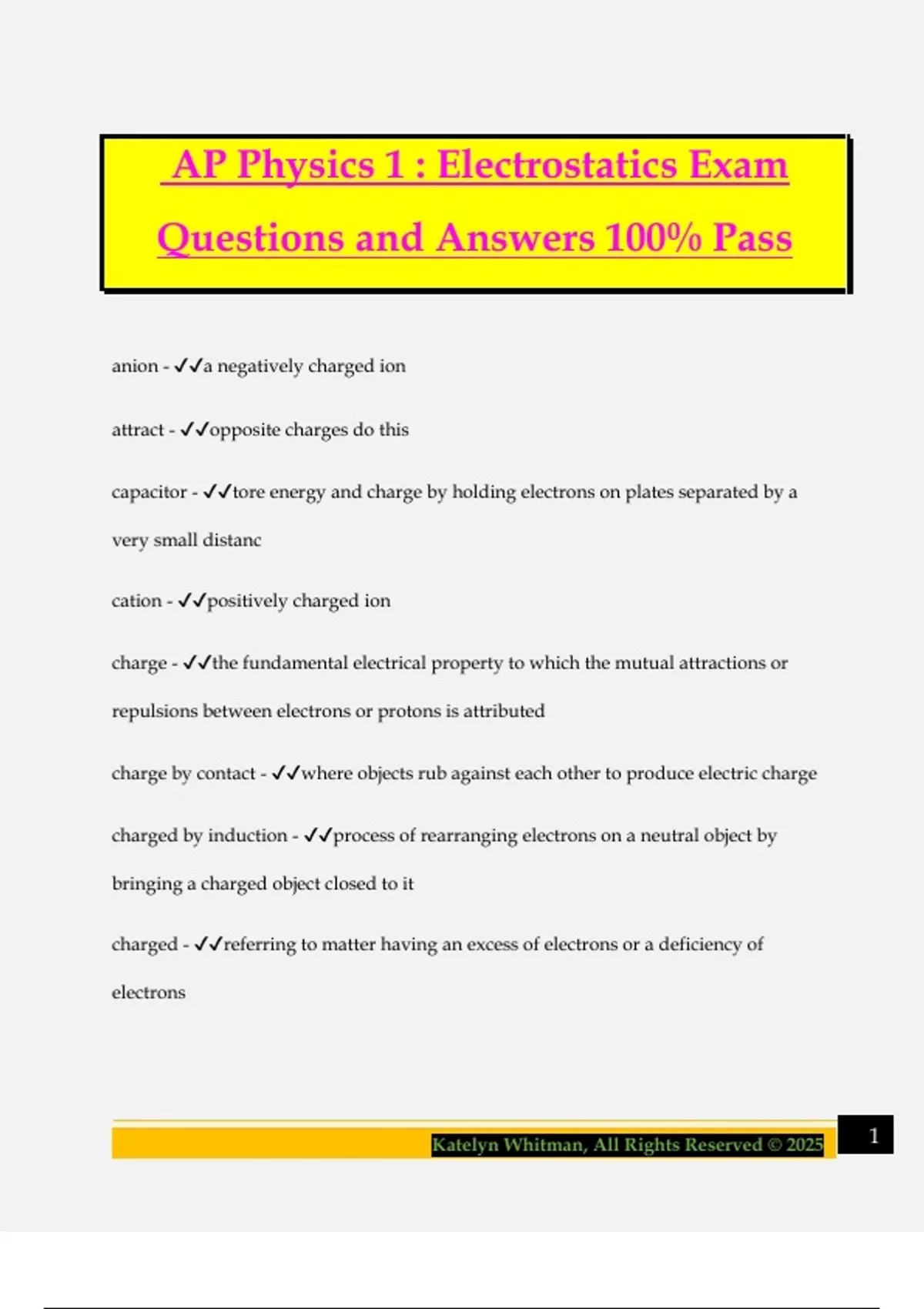 AP Physics Bundled Exams Questions and Answers 100% Pass Guaranteed ...