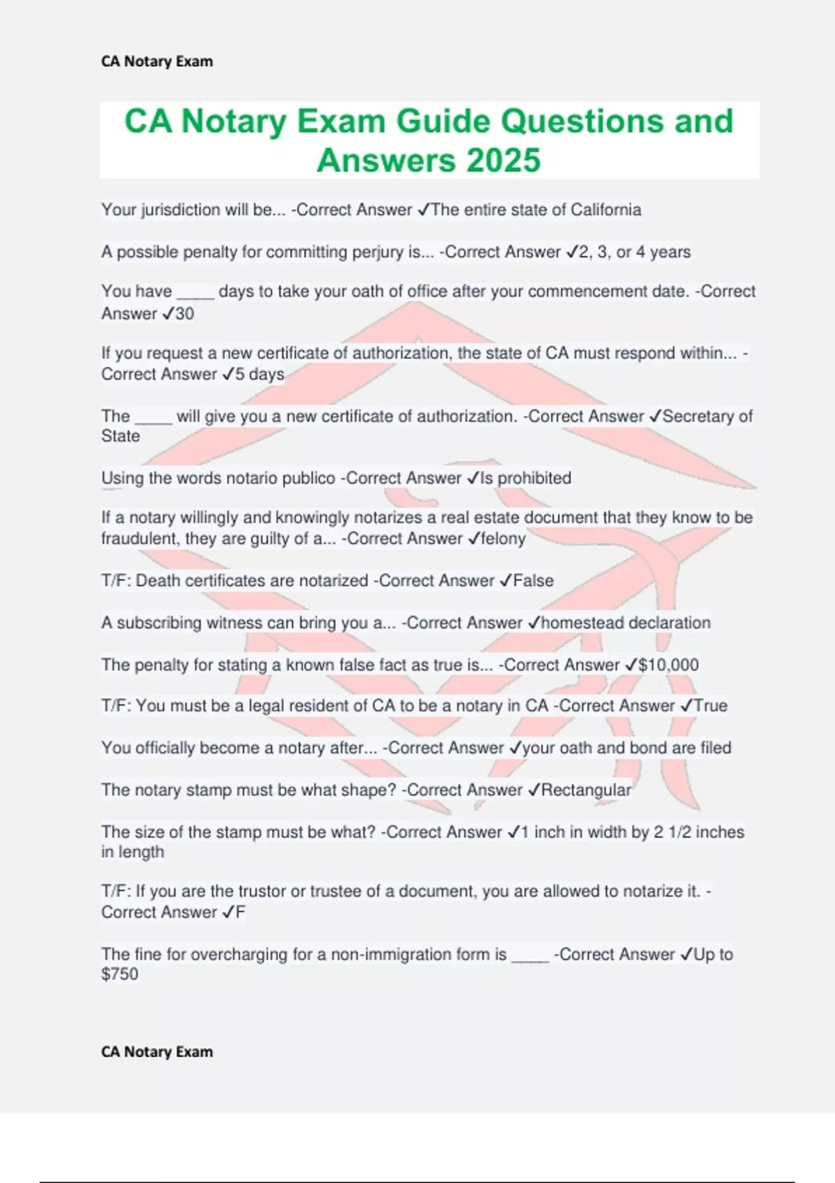 CA Notary Exam Guide Questions and Answers 2025 - CA Notary - Stuvia US