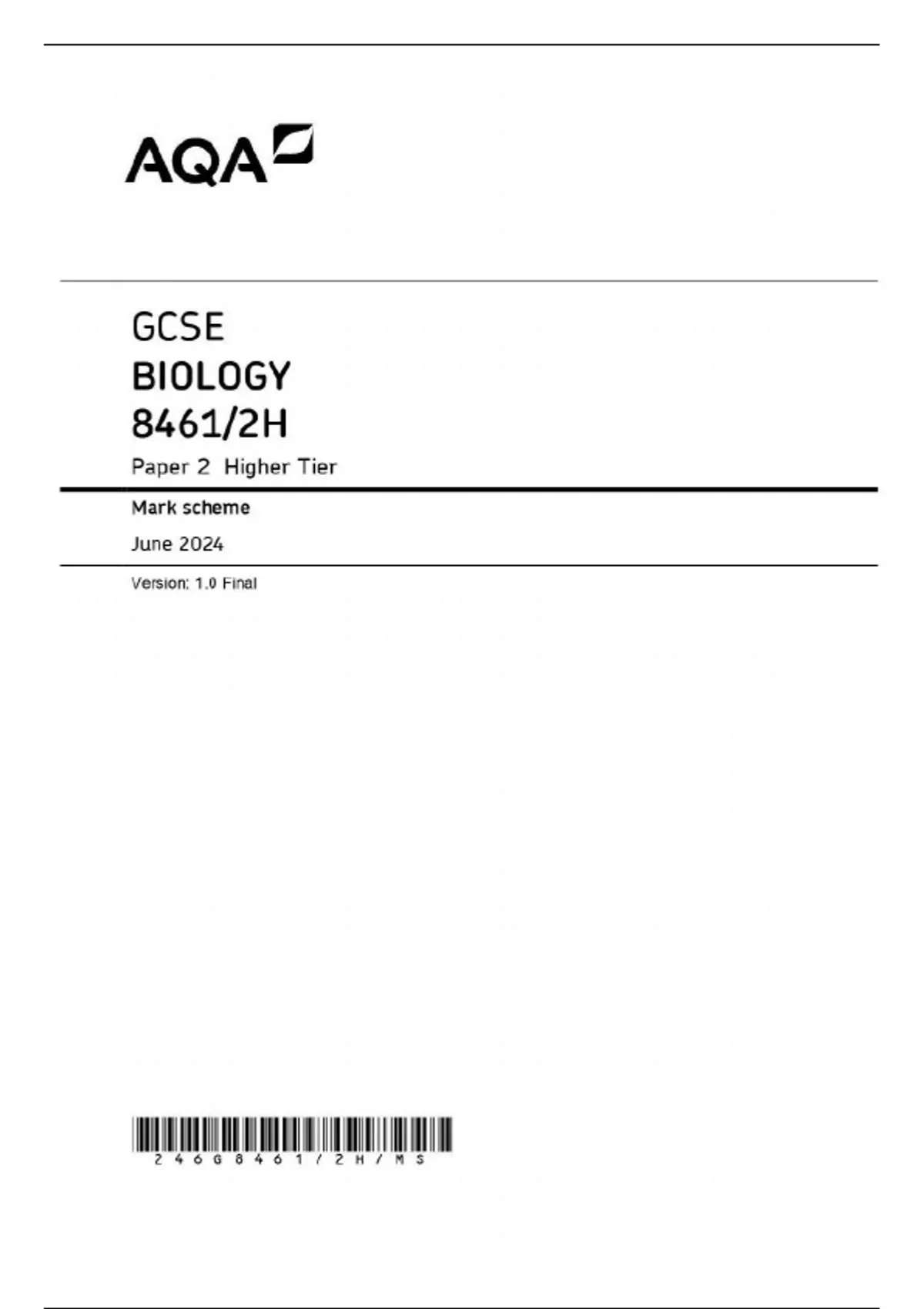 ACTUAL 2024 GCSE AQA HIGHER TRIPLE SCIENCE BIOLOGY PAPER 2 (QUESTION ...
