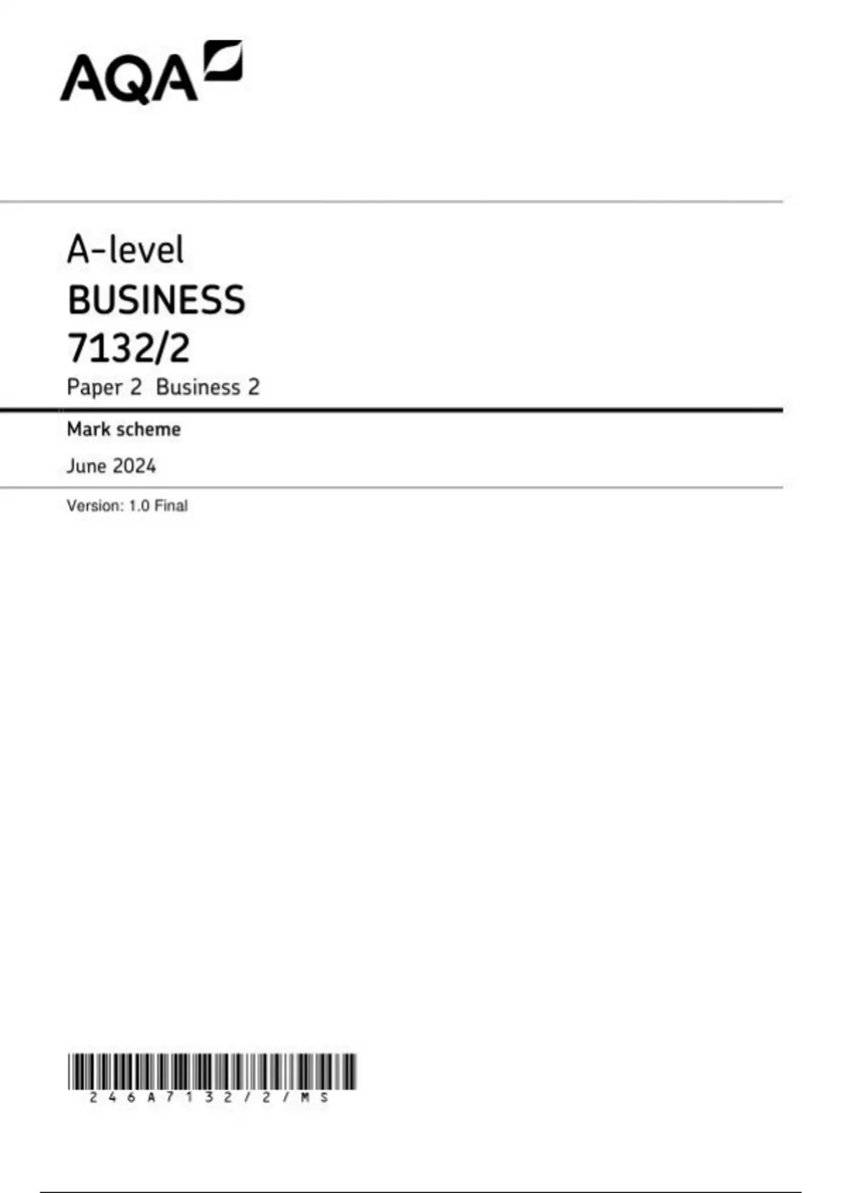 AQA A LEVEL BUSINESS PAPER 2 JUNE 2024 FINAL MARK SCHEME - AQA BUSINESS ...